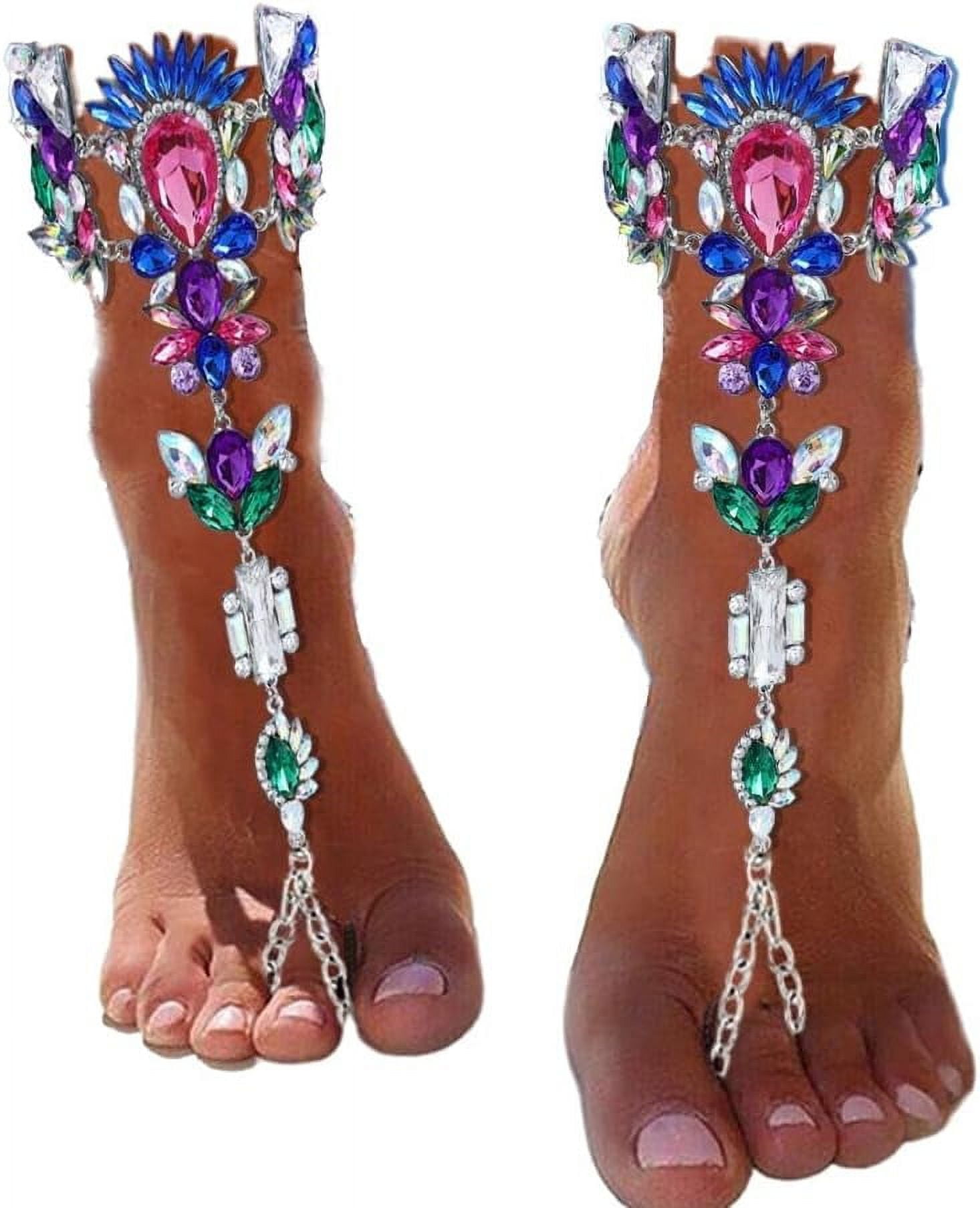 Bling Rhinestone Barefoot Sandals Gold Crystal Anklet Pearl Anklets ...