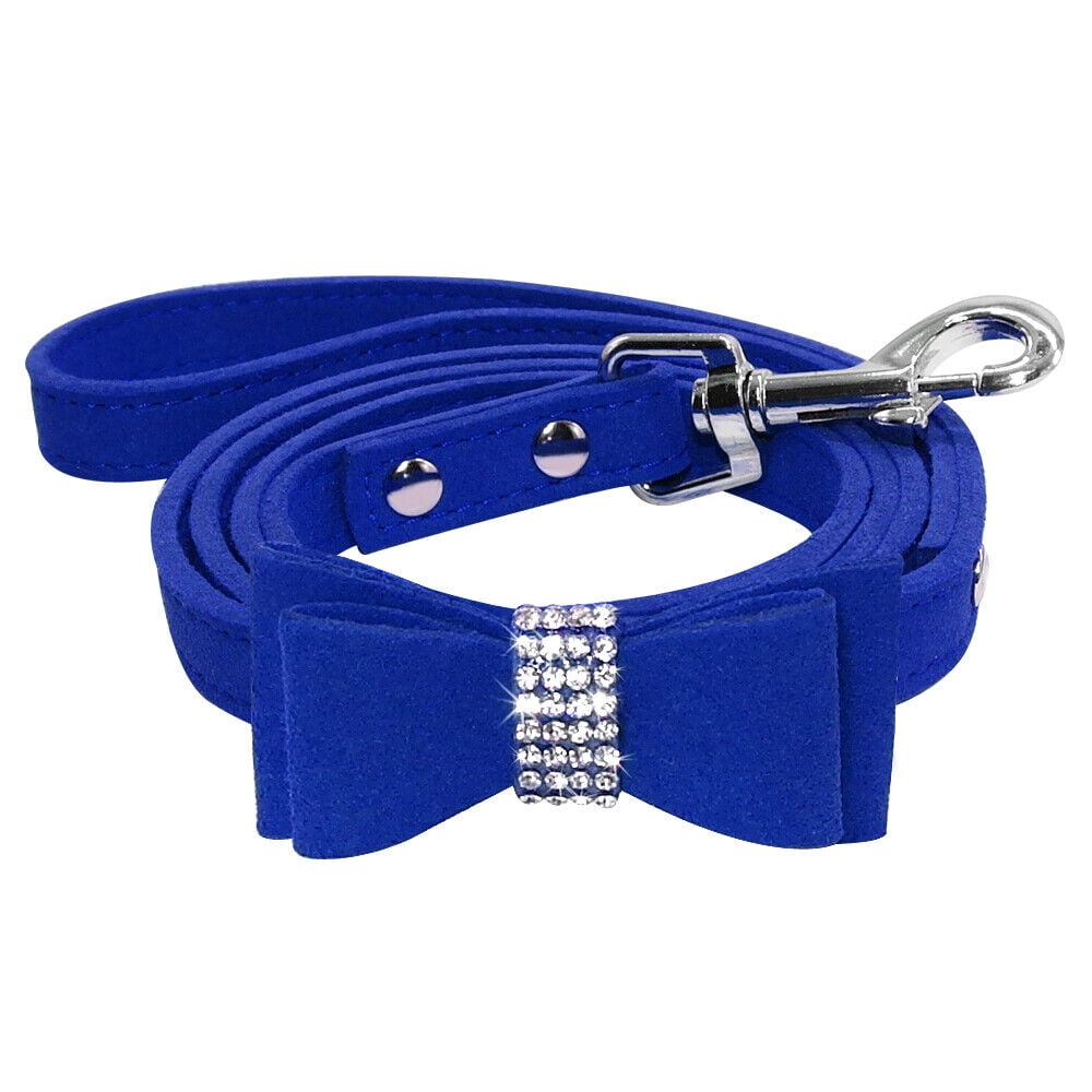 Bling Rhinestone Diamonte Dog Leash Bowknot Suede Leather Cat Puppy ...