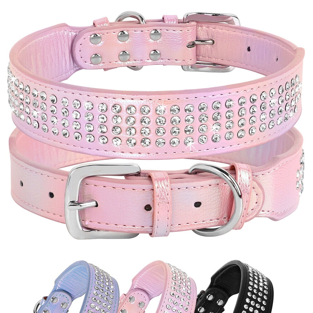 Bling Rhinestone Dog Collar with Diamonds Studded - Colorful PU Leather ...