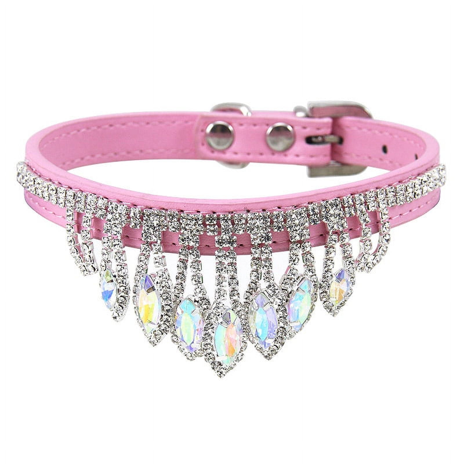 Bling Rhinestone Dog Collar Soft Adjustable PU Leather Diamond Pendant ...