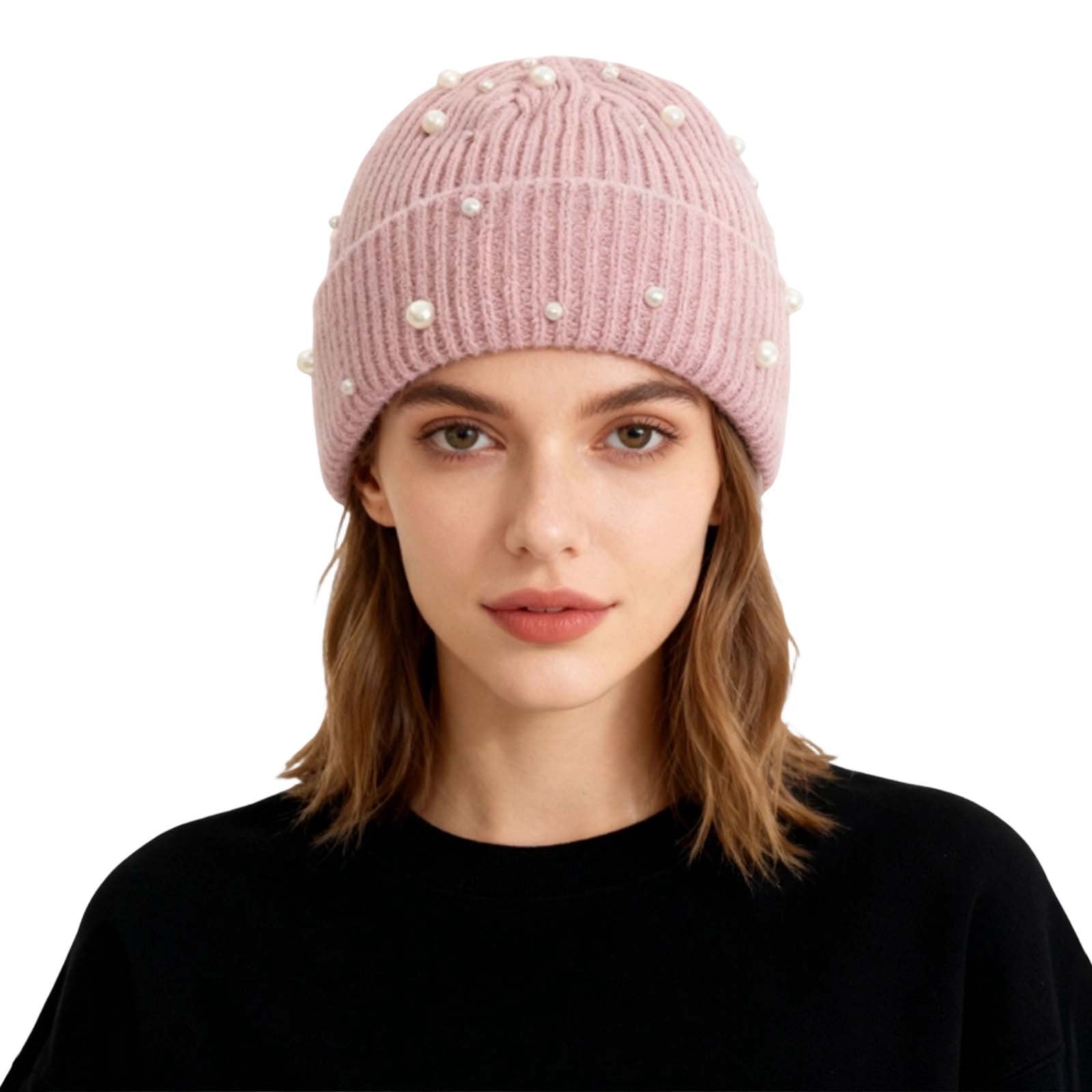 Bling Rhinestone Double Layer Knit Beanie Hats for Women Girls Warm ...