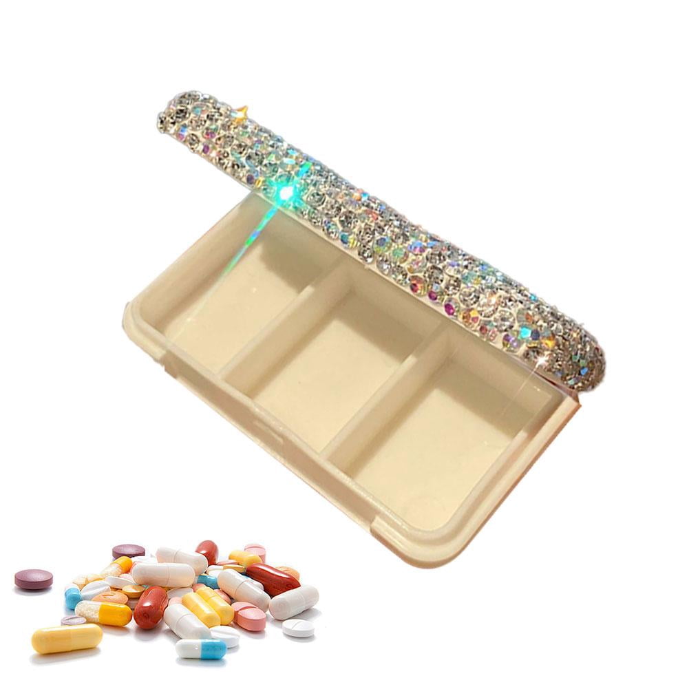Bling Rhinestones Travel Bottle Pill Organizer 3 Compartment Cute Daily ...