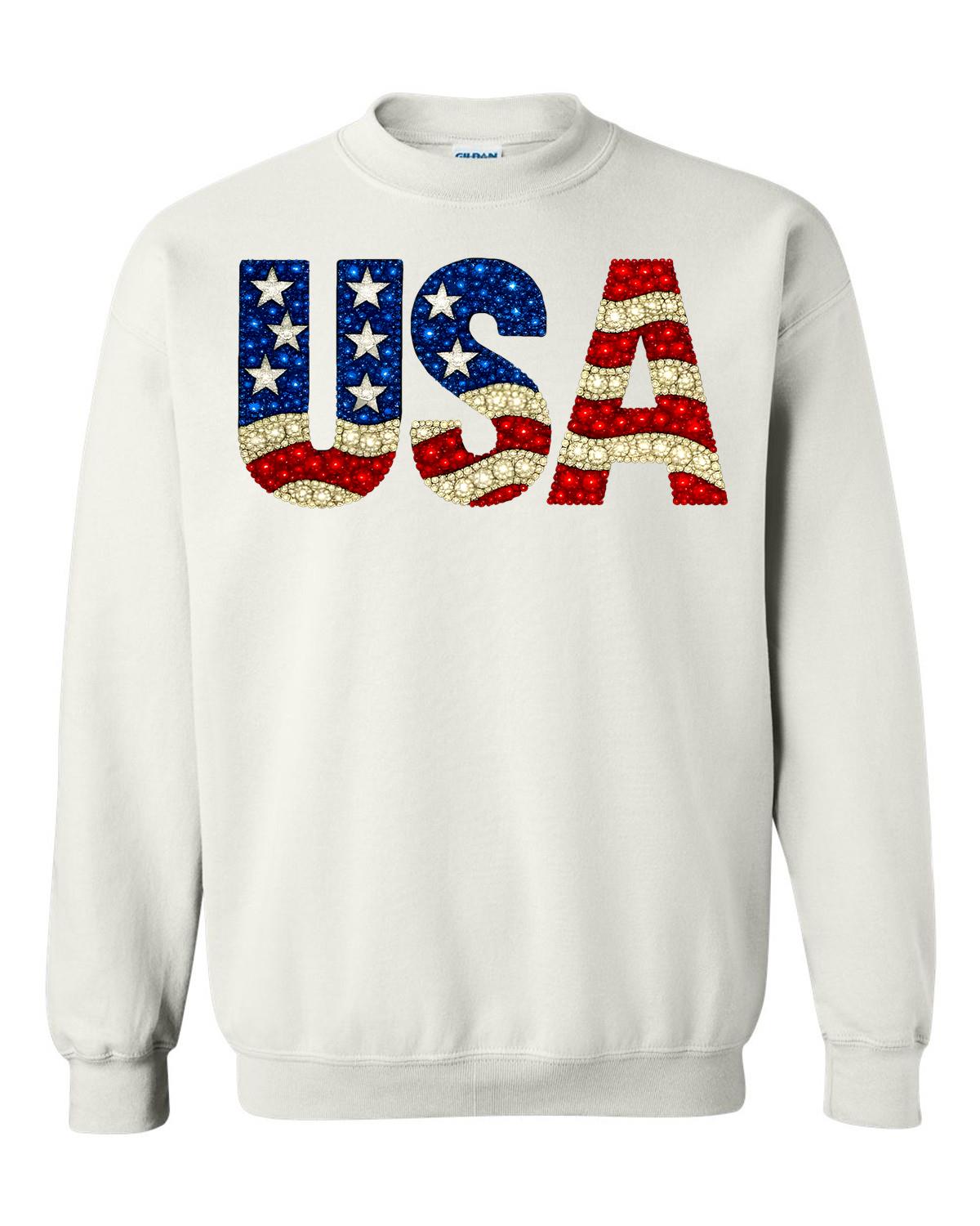 Bling USA Flag Glitter Bow 4th Of July Patriotic Fun Sweatshirt ...