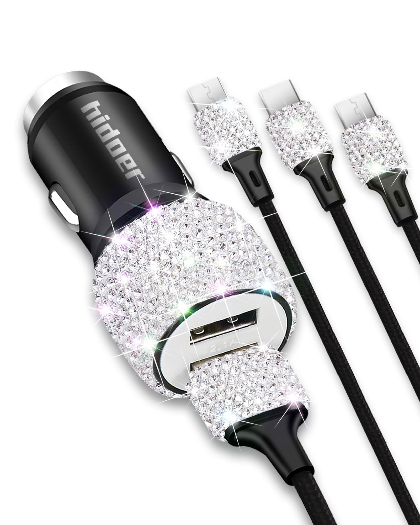 Bling USB Car Charger 5V 2.4A White Crystal Decor Dual Port Fast ...