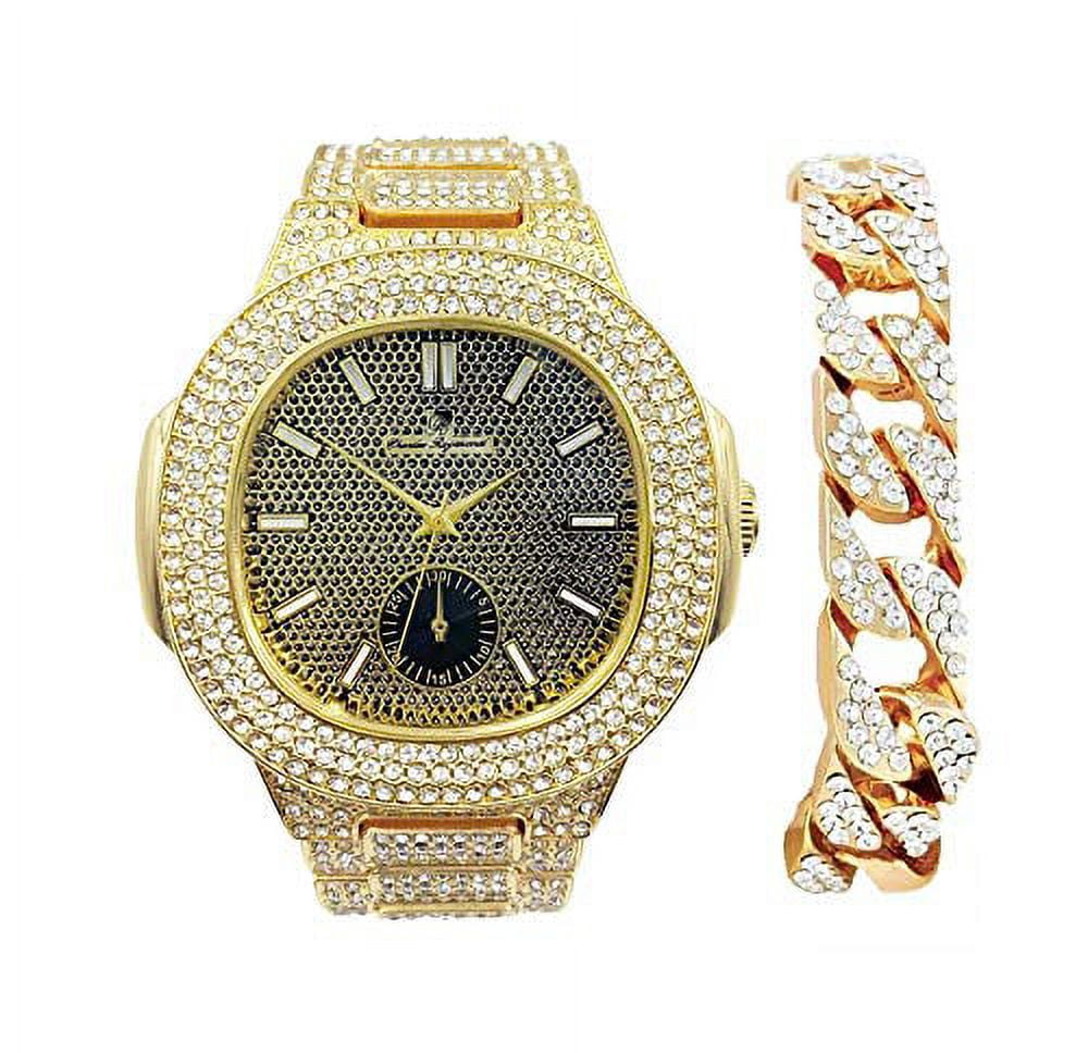 Bling-ed Out Cuban Bracelet with Oblong Iced Look Hip Hop Watch ...