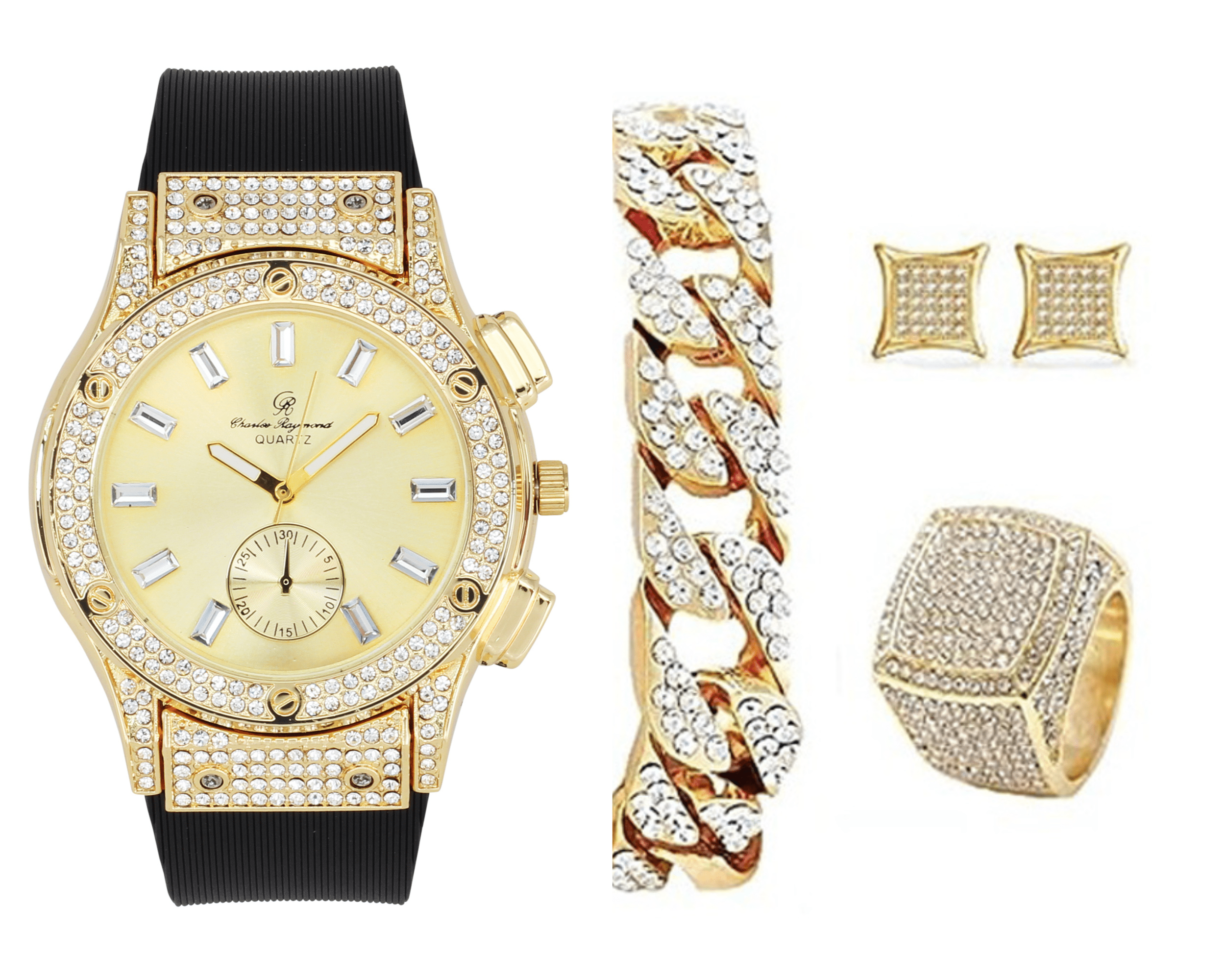 Bling-ed Out It's Lit! Hip Hop Watch & Jewerly Set w/Cuban Chain ...
