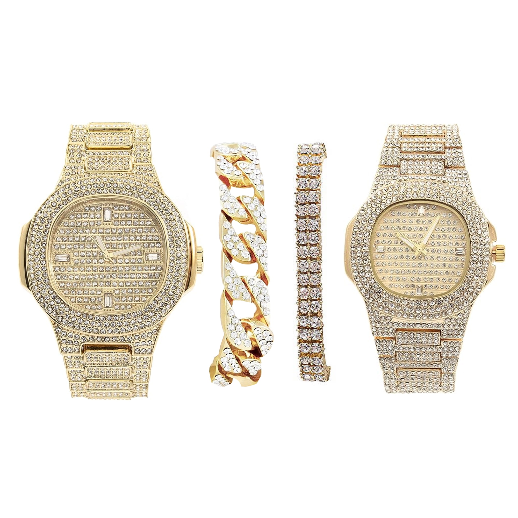 Bling'ed Out King and Queen Hip Hop Watch Set Perfect for Power Couples ...