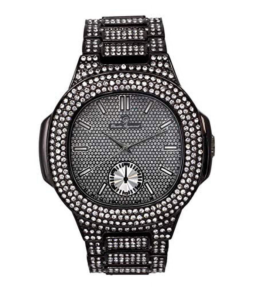 Bling-ed Out Oblong Metal Mens Color on Blast Watch - 8475Color (Black ...