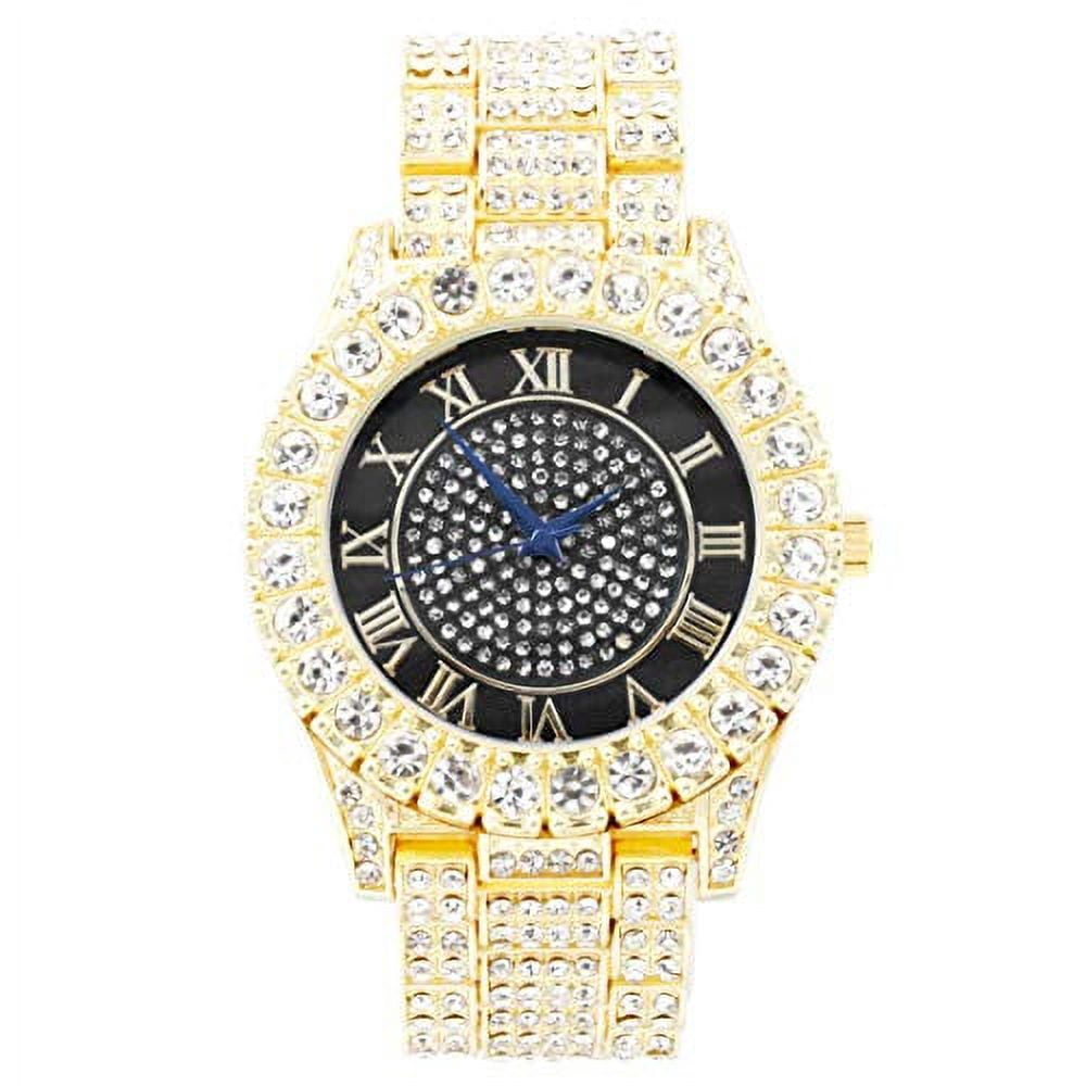 Bling-ed Out Round Metal Mens Color on Blast Watch with Diamond Time ...