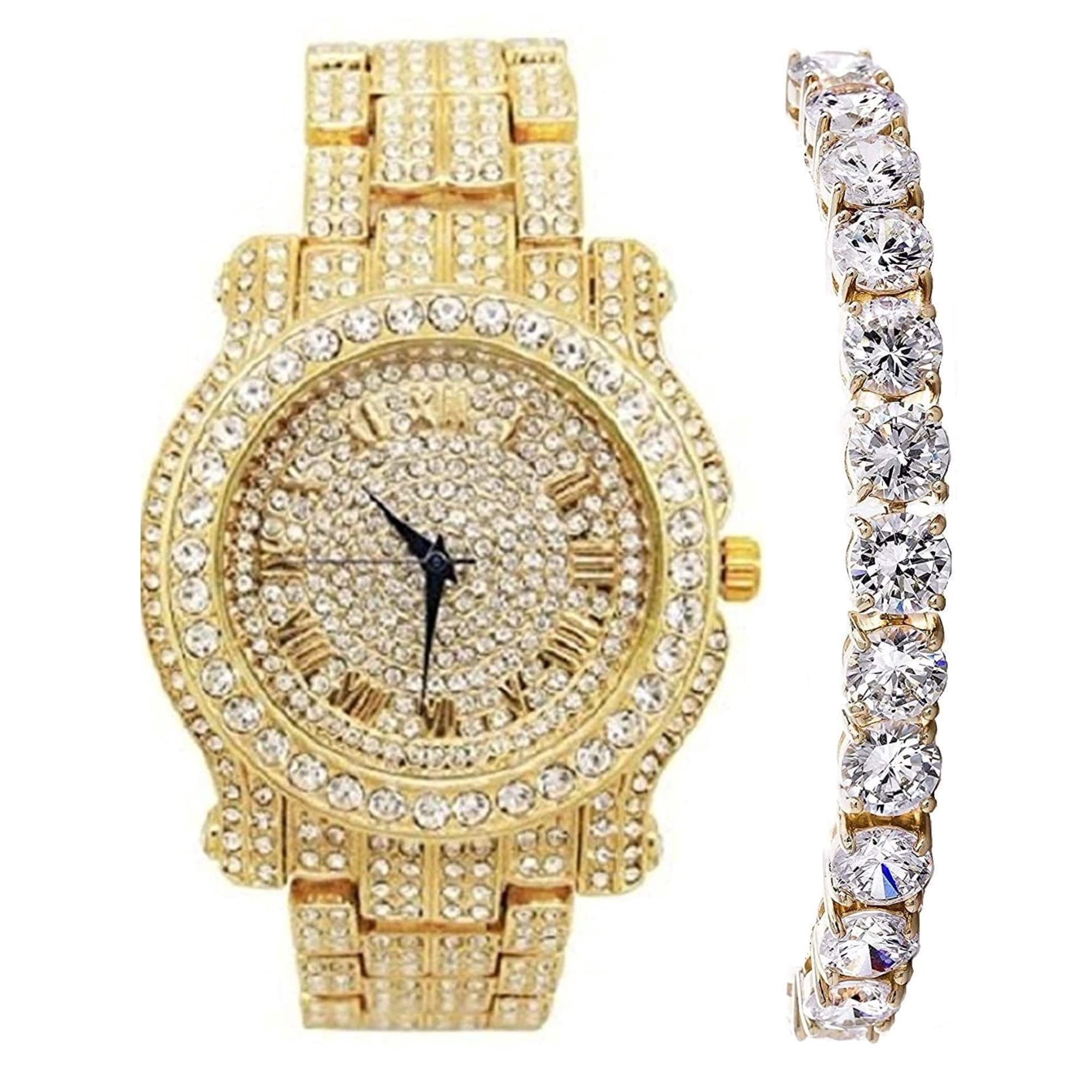 Bling-ed Out Ultimate Hip Hop Royalty Mens Watch w/Easy Reader Roman ...