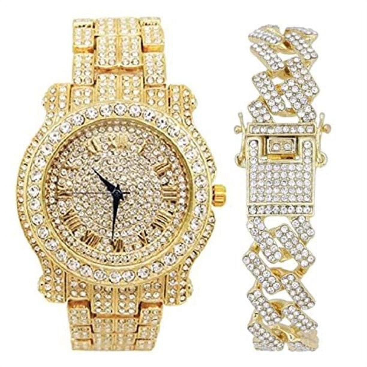 Bling-ed Out Ultimate Hip Hop Royalty Mens Watch w/Easy Reader Roman ...