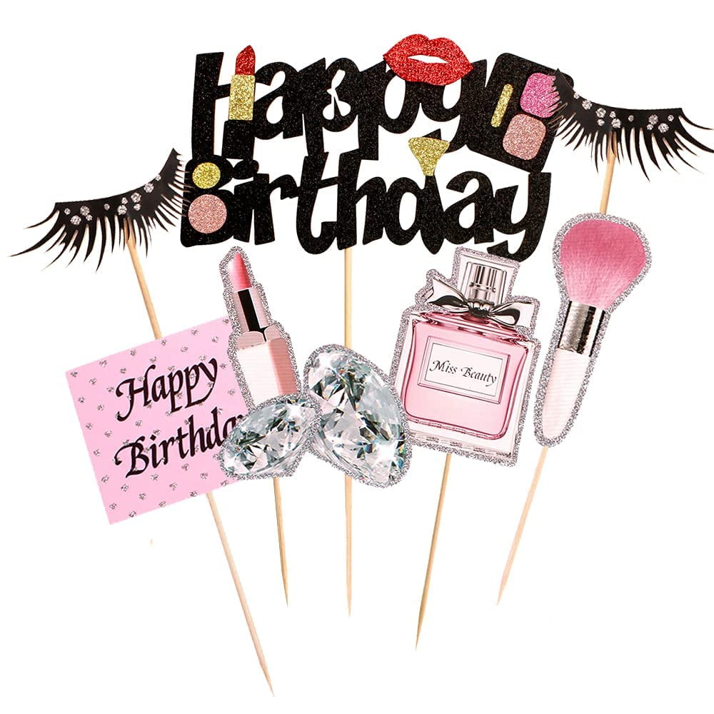 BlingABC 22Pcs MakeupTRDN Cake Topper, Lipstick Perfume Eyelash Diamond ...