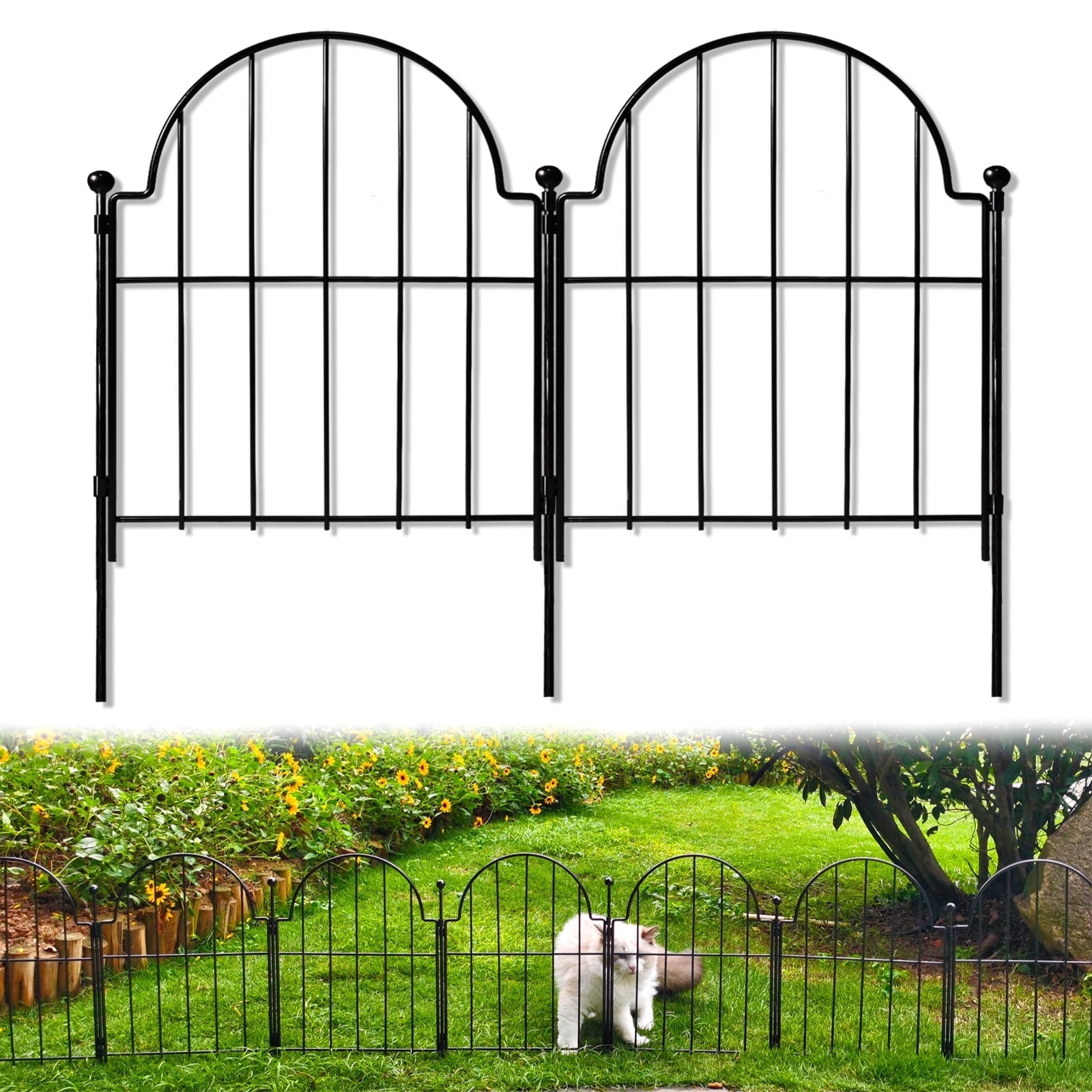 Blingluck Garden Fence, 22 in(H) x 10.83 ft(L) Arched Rustproof Metal No Dig Fence Garden Fence ...