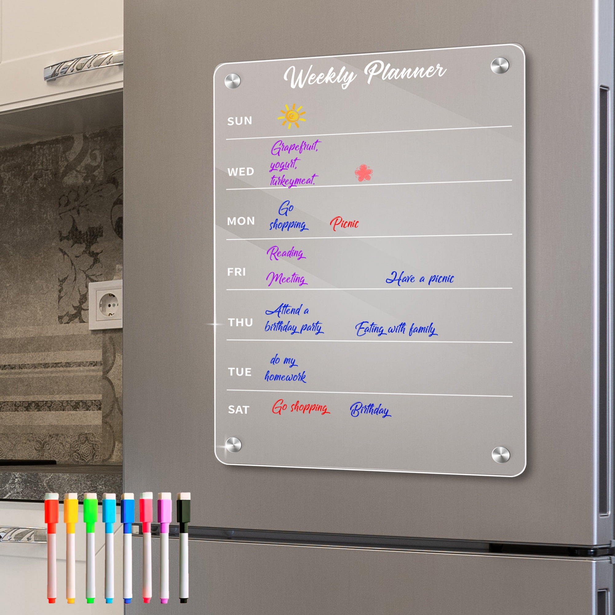 Blingpainting Acrylic Calendar For Fridge Weekly Planner Clear White ...