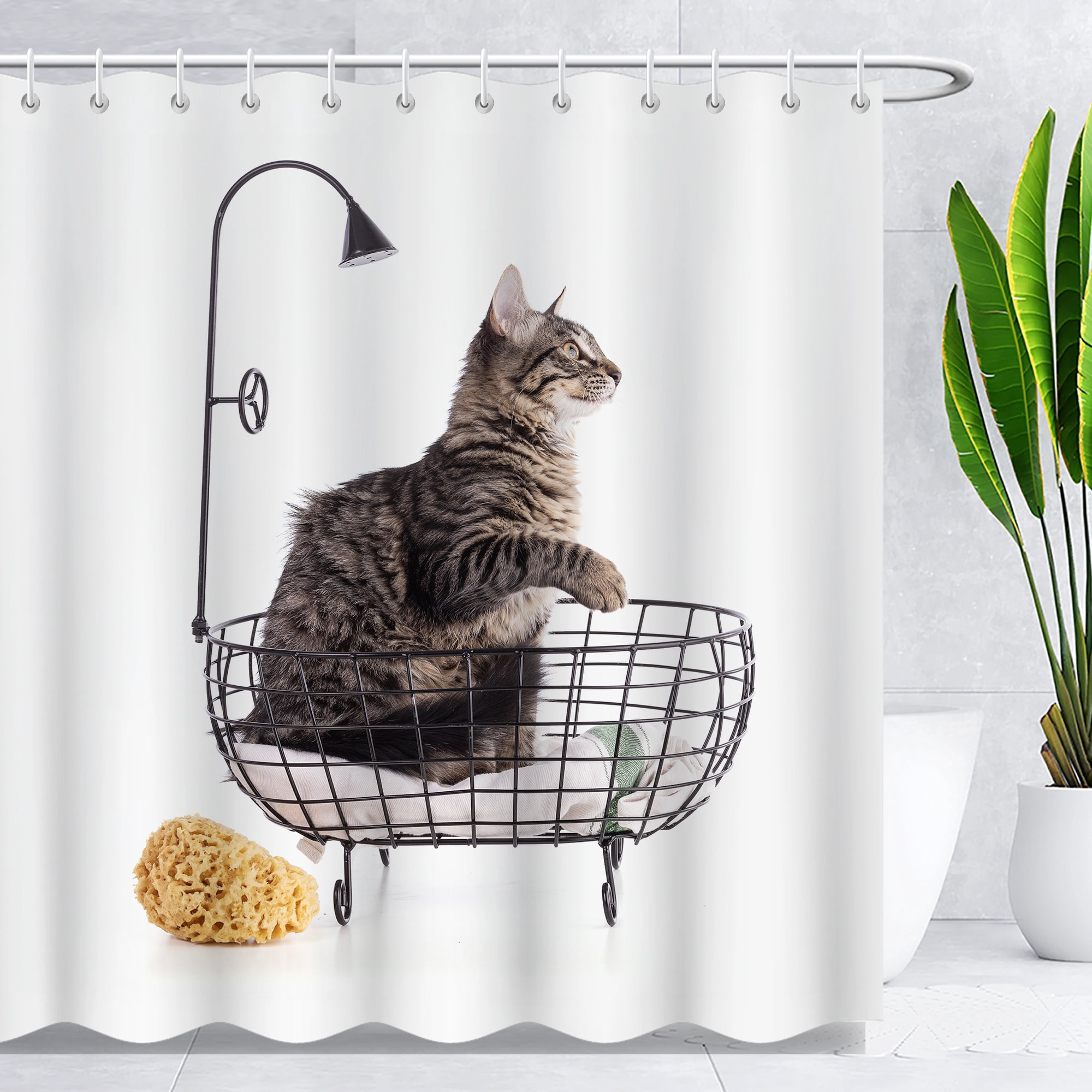 Blingpainting Cat Shower Curtain Polyester Waterproof Fabric Bathroom ...