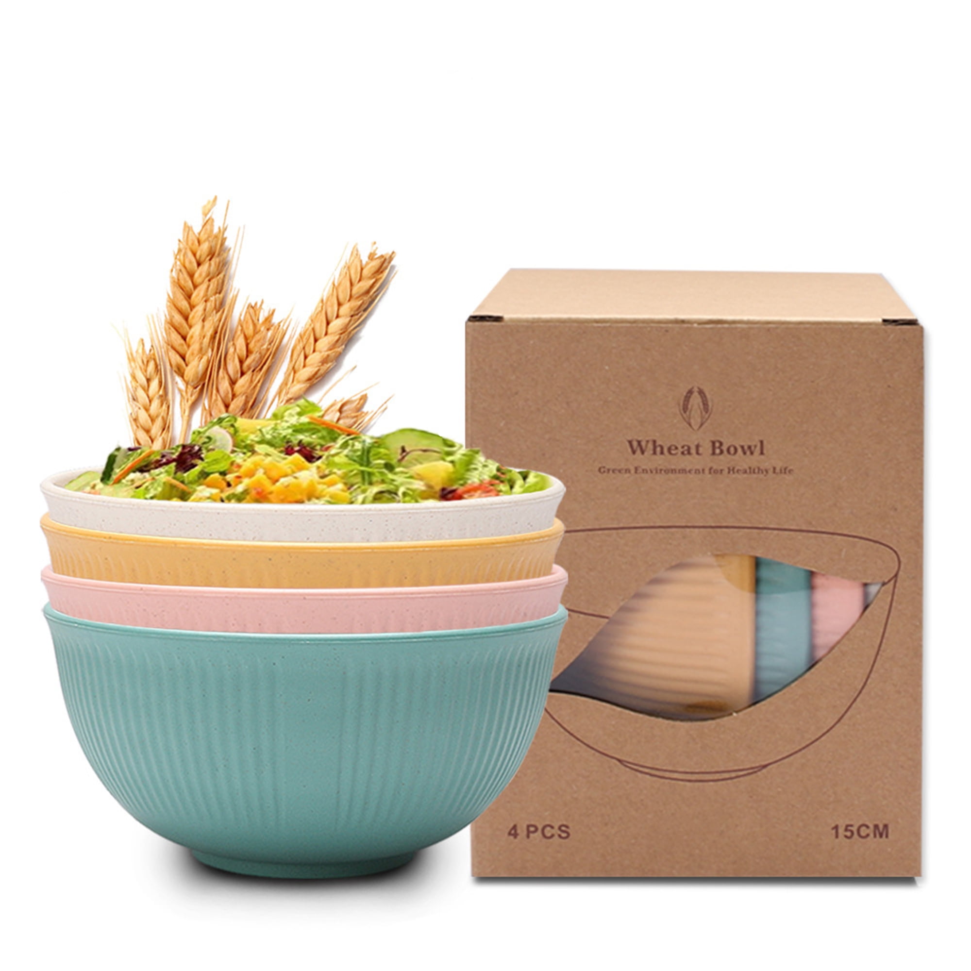 Blingpainting Unbreakable Wheat Straw Bowls Set of 4, Reusable Light ...