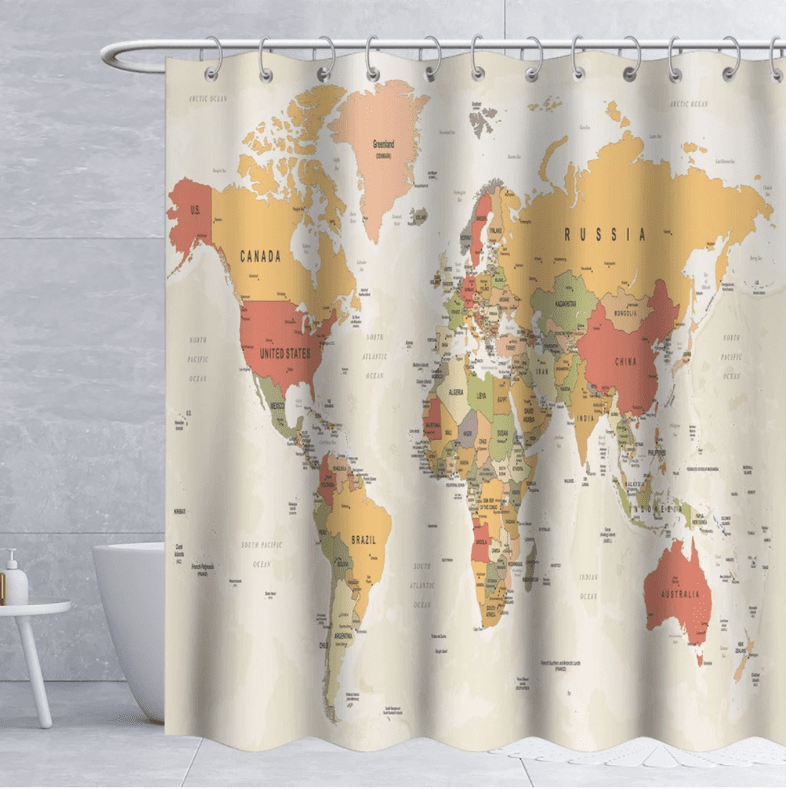 Blingpainting World Map Shower Curtain Colorful Travel Map Bathroom ...