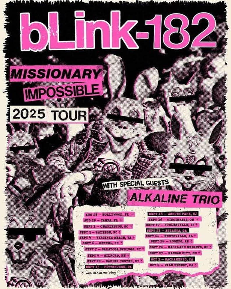 Blink-182 2025 Tour Poster, Missionary Impossible Concert Print, Pop ...