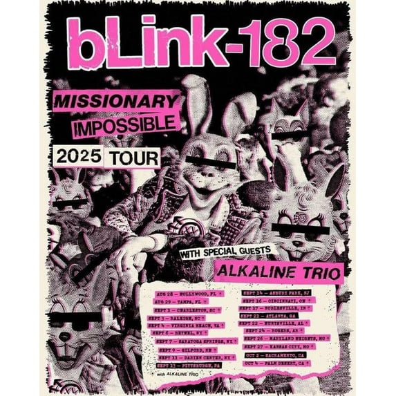 Blink-182 2025 Tour Poster, Missionary Impossible Concert Print, Pop ...