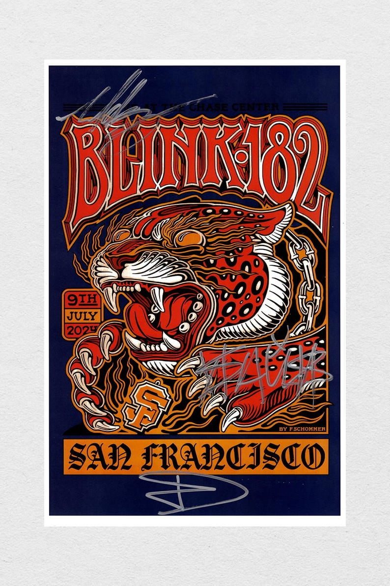 Blink 182 Inspired San Francisco Concert Poster, Bold Snake Punk Rock ...