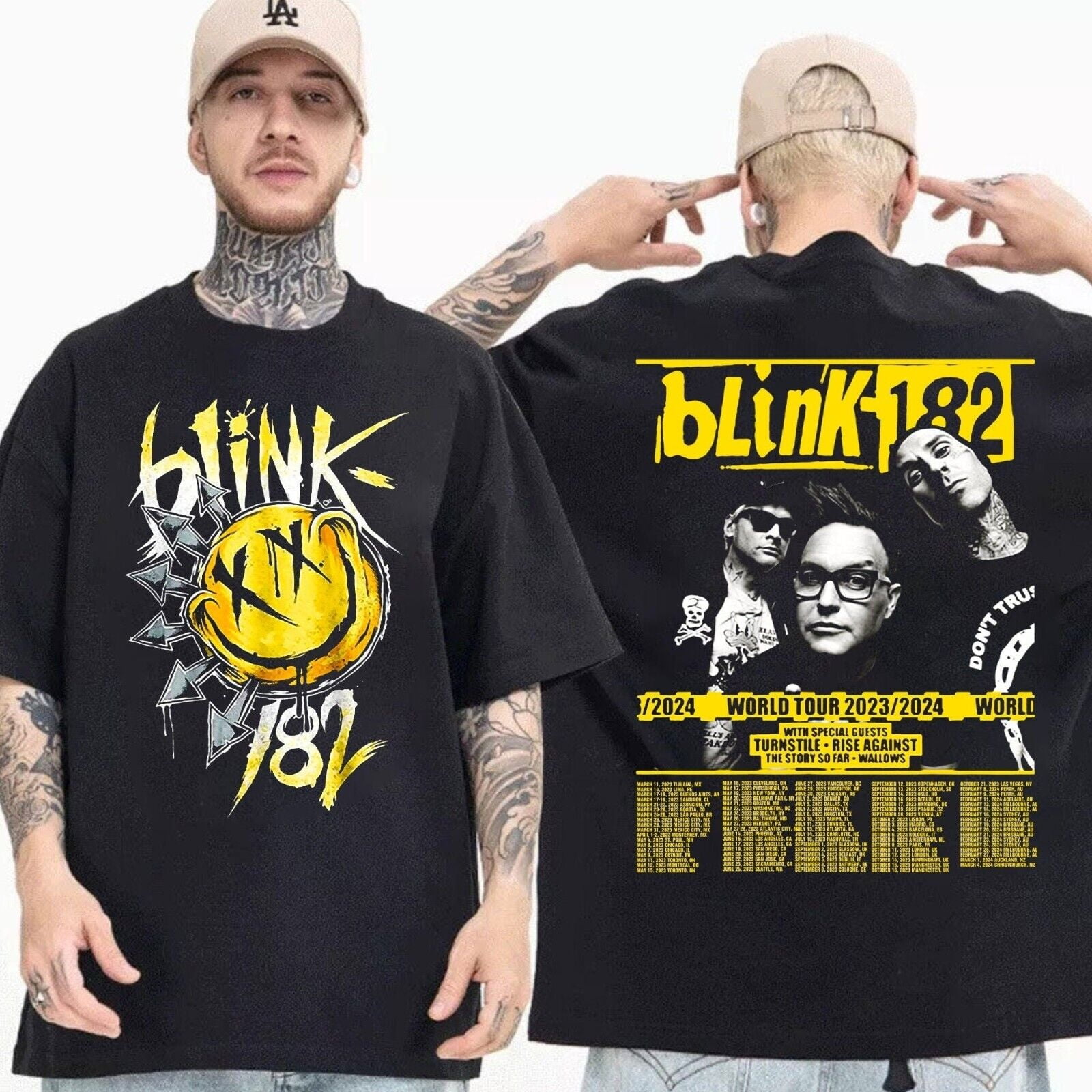 Blink-182 The World Tour 2023/2024 Double Sided T-Shirt Cotton Tee Men ...