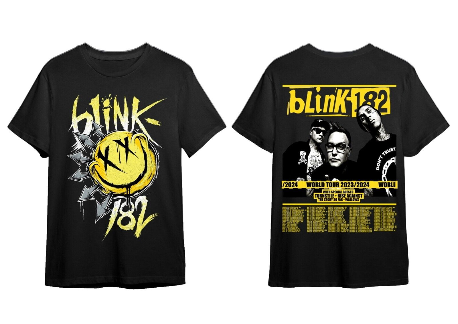 Blink-182 The World Tour 2023/2024 Double Sided T-Shirts Cotton Tee Men ...