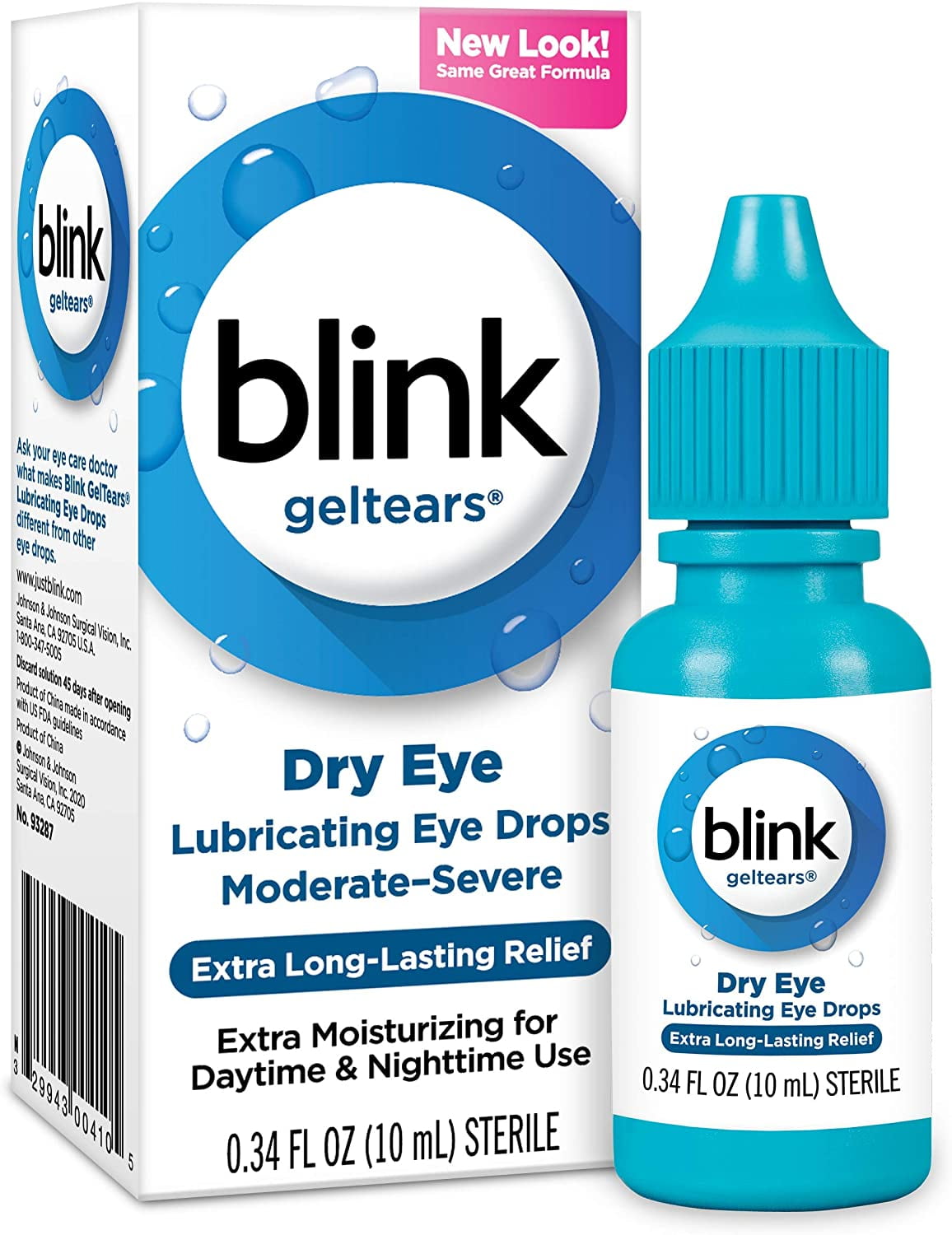 Blink Gel Tears Lubricating Extra Long Lasting Eye Drops, 0.34 oz, 3 ...