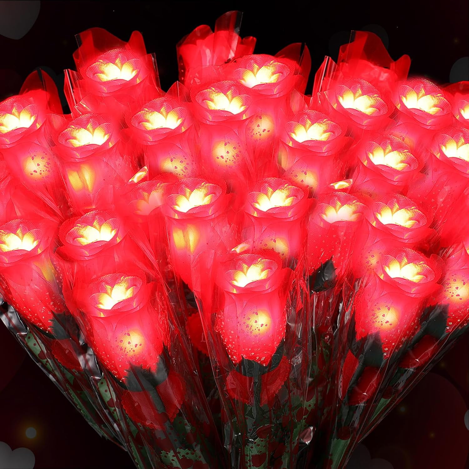 BlinkL 12 Pcs Red Rose Flowers Lights Valentines Day Glowing Artificial ...