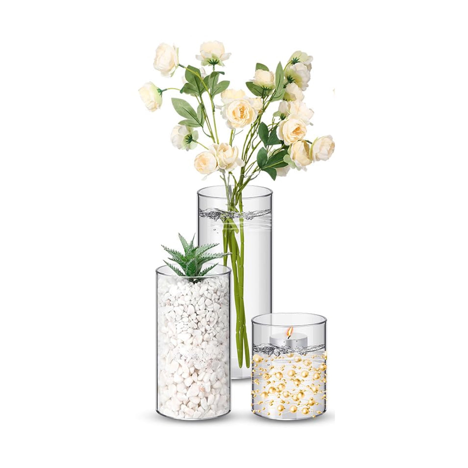 BlinkL 3 Pcs Acrylic Cylinder Vases 4,6,8 Inch Tall Clear Acrylic ...