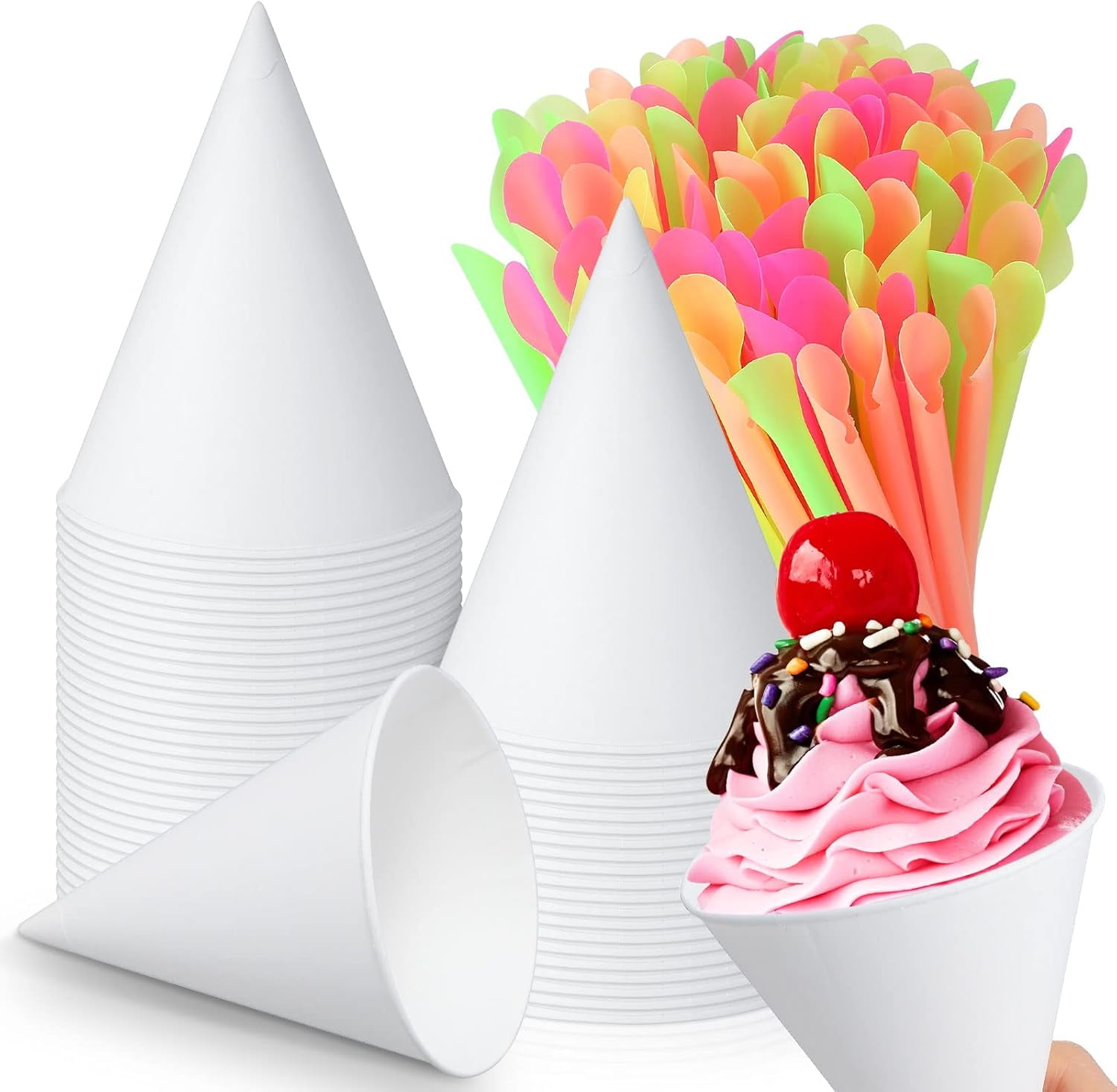 BlinkLLX 100 Pcs Snow Cone Cups and Straws - 4.5 oz Disposable Cone ...