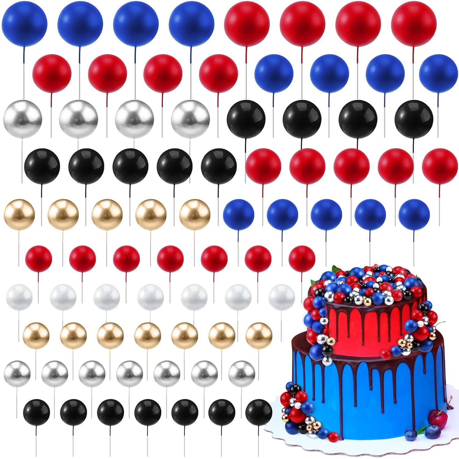 BlinkLLX 108 Pcs Balls Cake Topper DIY Cupcake Insert Foam Balloons for ...