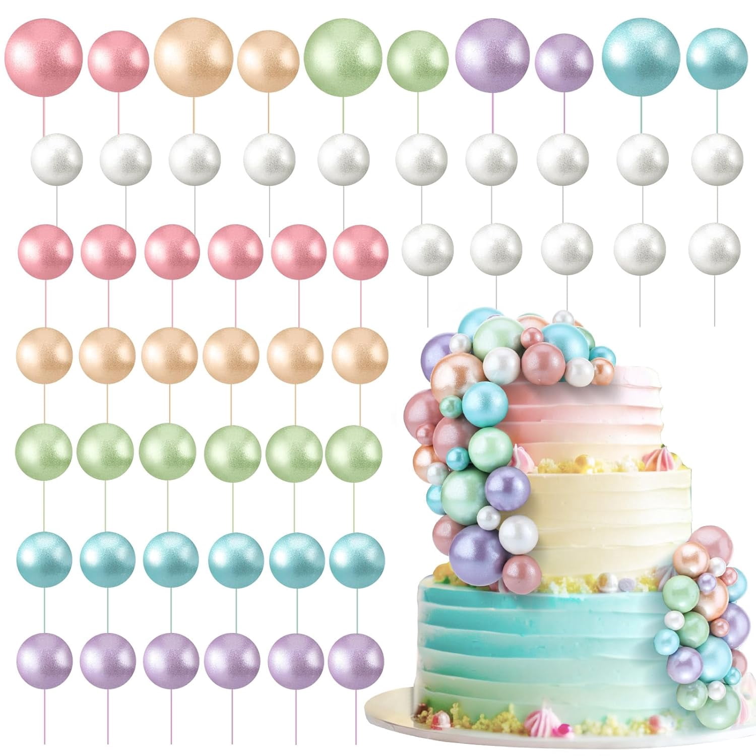 BlinkLLX 108 Pcs Balls Cake Topper DIY Cupcake Insert Foam Balloons for ...
