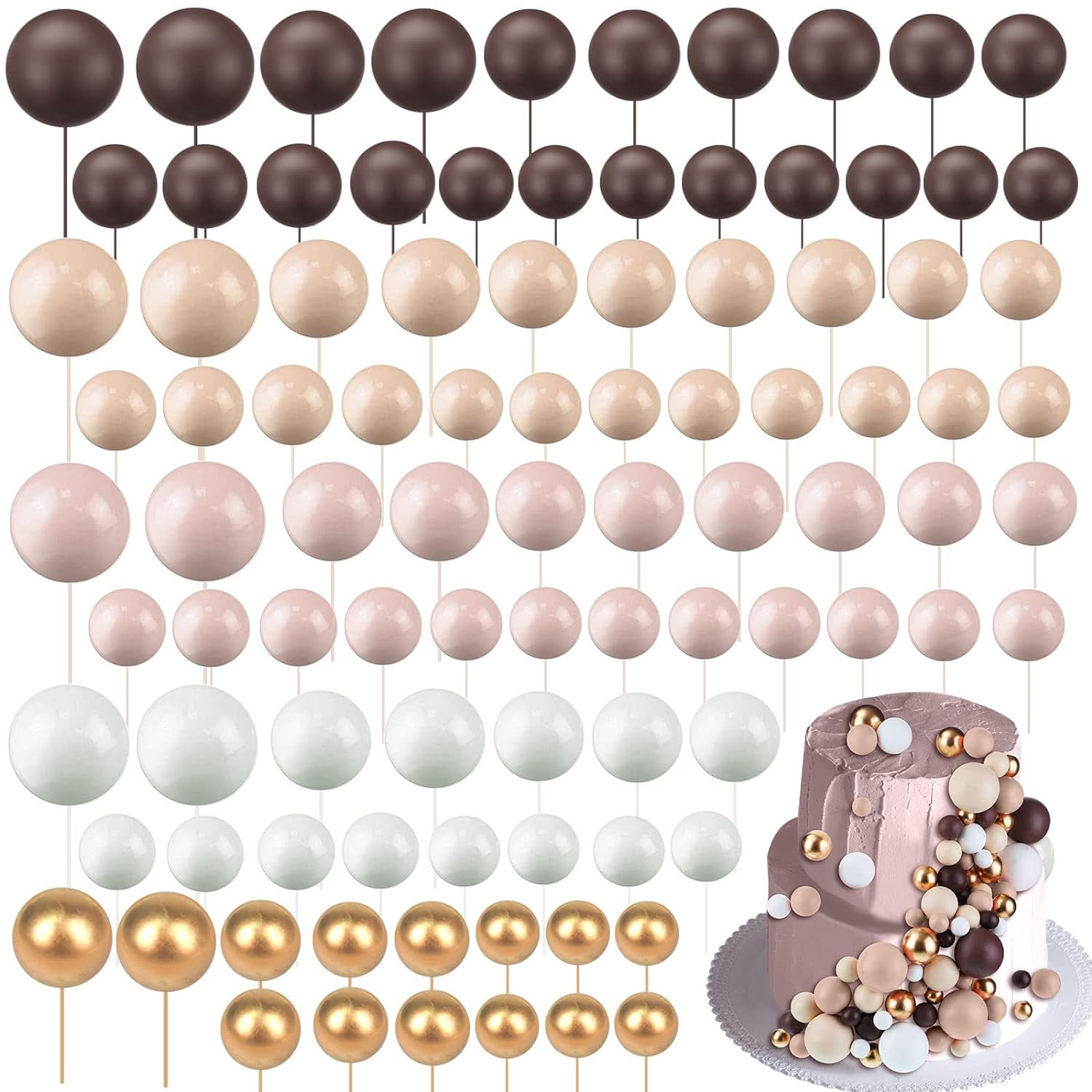 BlinkLLX 108 Pcs Balls Cake Topper DIY Cupcake Insert Foam Balloons for ...