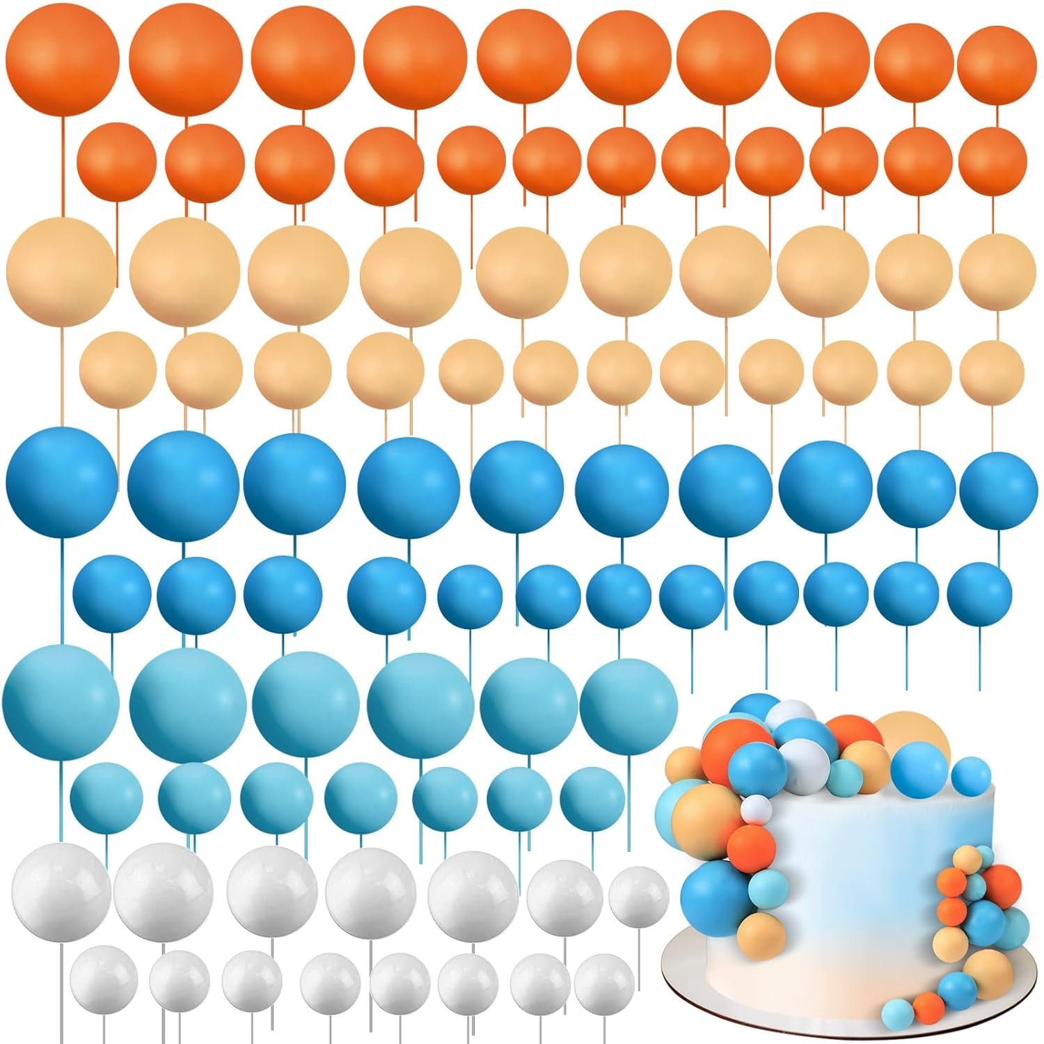 BlinkLLX 108 Pcs Balls Cake Topper DIY Cupcake Insert Foam Balloons for ...