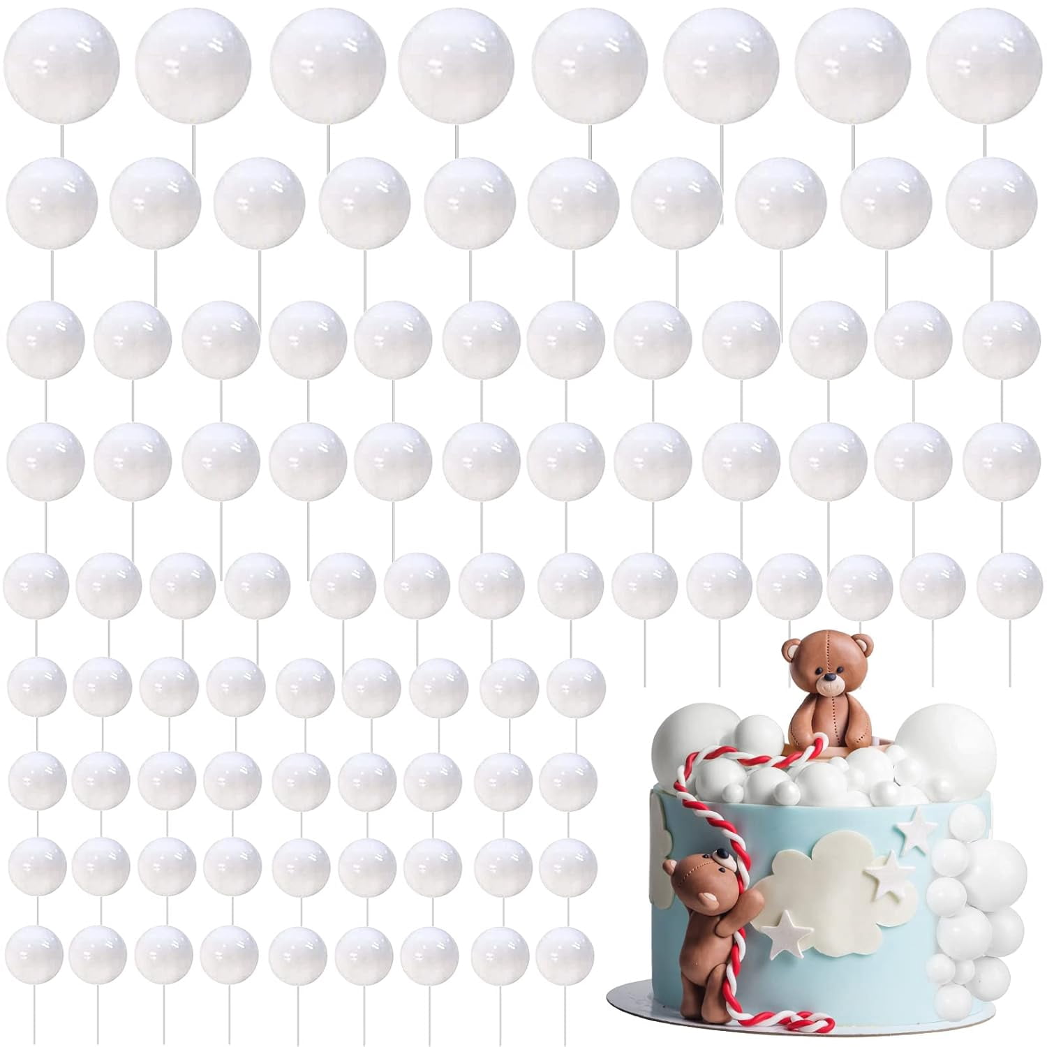 BlinkLLX 108 Pcs Balls Cake Topper DIY Cupcake Insert Foam Balloons for ...