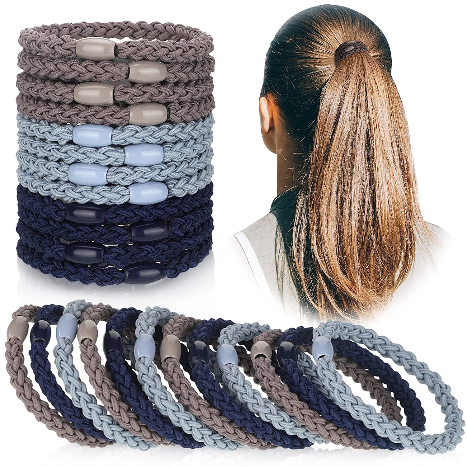 BlinkLLX 12 Pieces Cotton Hair Ties Braided Elastic Hair Bands Ropes ...