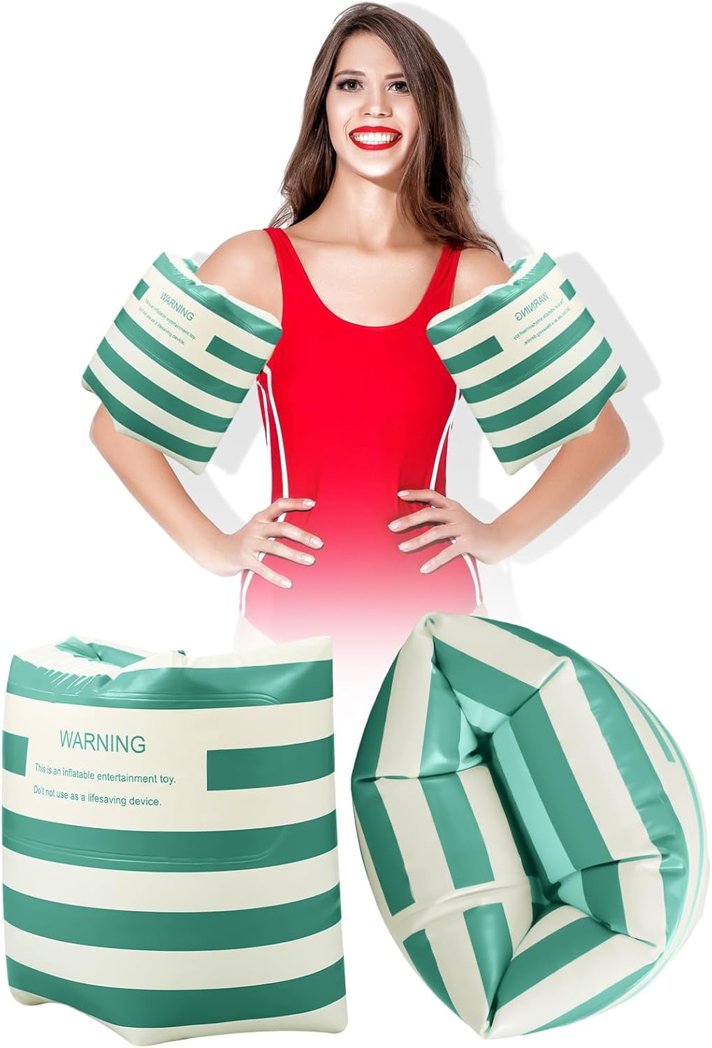 BlinkLLX 2 Pcs Arm Floaties PVC Inflatable Arm Band Striped Pool Floats ...