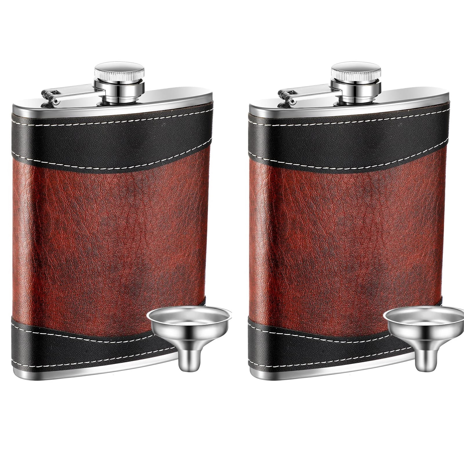 BlinkLLX 2 Set 8 oz Leather Hip Flasks for Liquor for Men Leak Proof ...