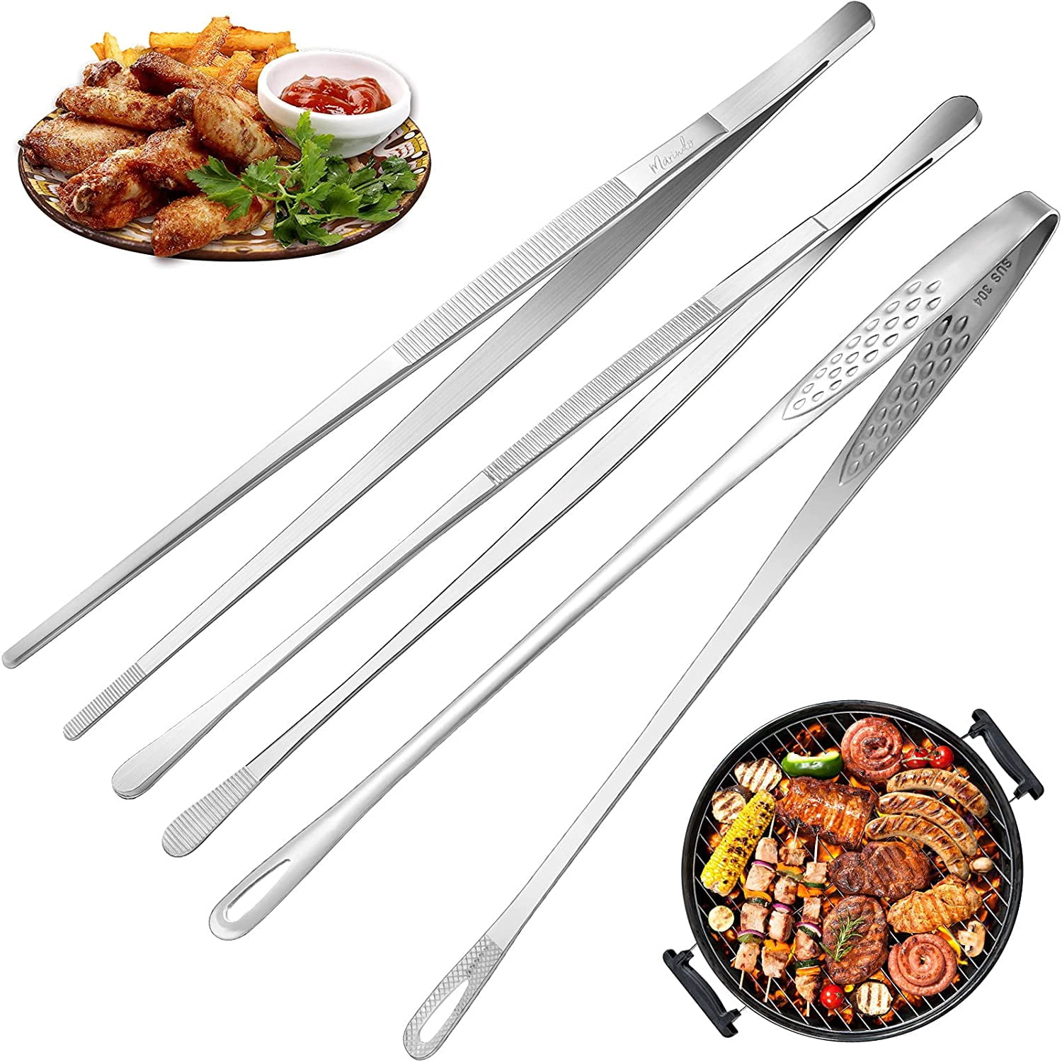 BlinkLLX 3 Pieces Extra Long Cooking Tweezer Tong 12 and 11 Inch ...