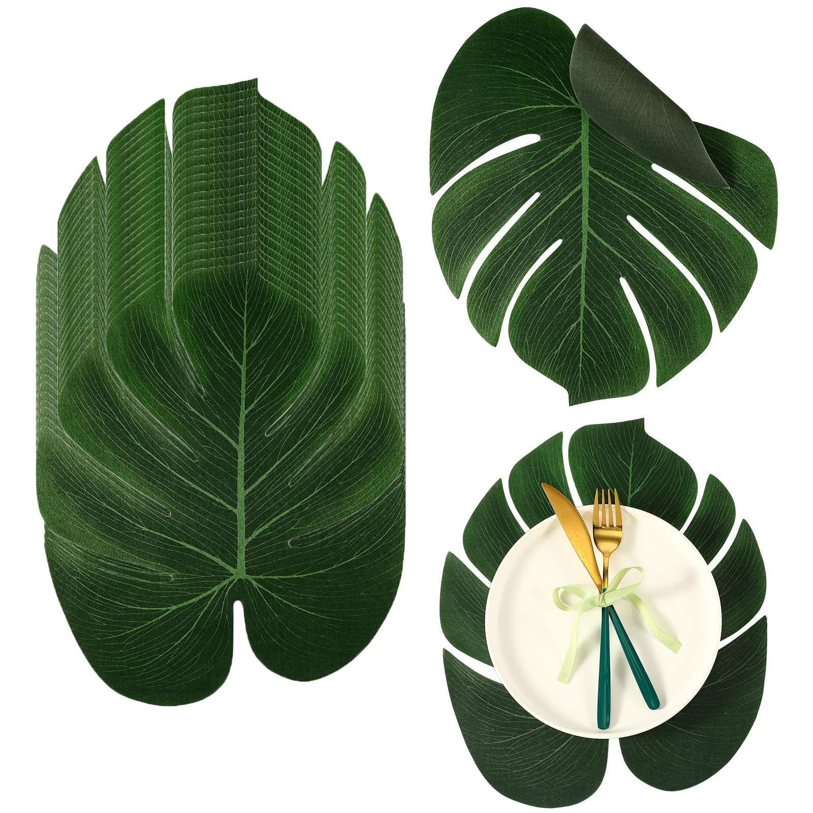BlinkLLX 30 Pcs Large Tropical Palm Leaf Placemats Artificial Monstera ...