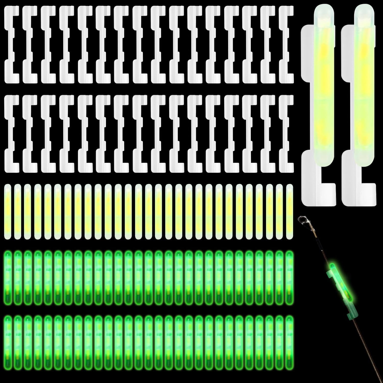 BlinkLLX 350 Pcs Clip on Fishing Glow Sticks Bulk for Rod Tips 1.5 Inch ...