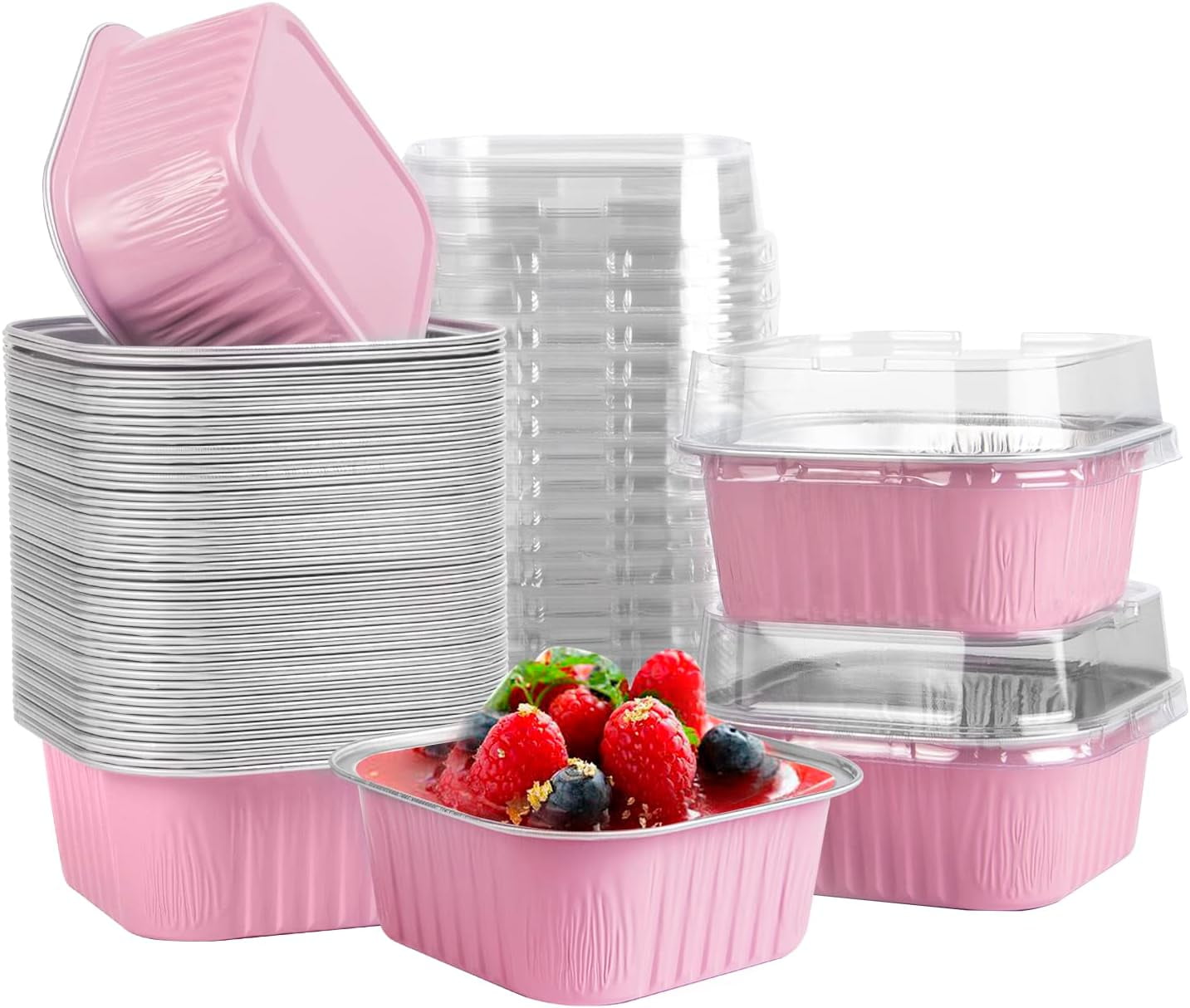 BlinkLLX 50 Pcs Mini Square Baking Cups with Lids,5oz Aluminum Foil ...