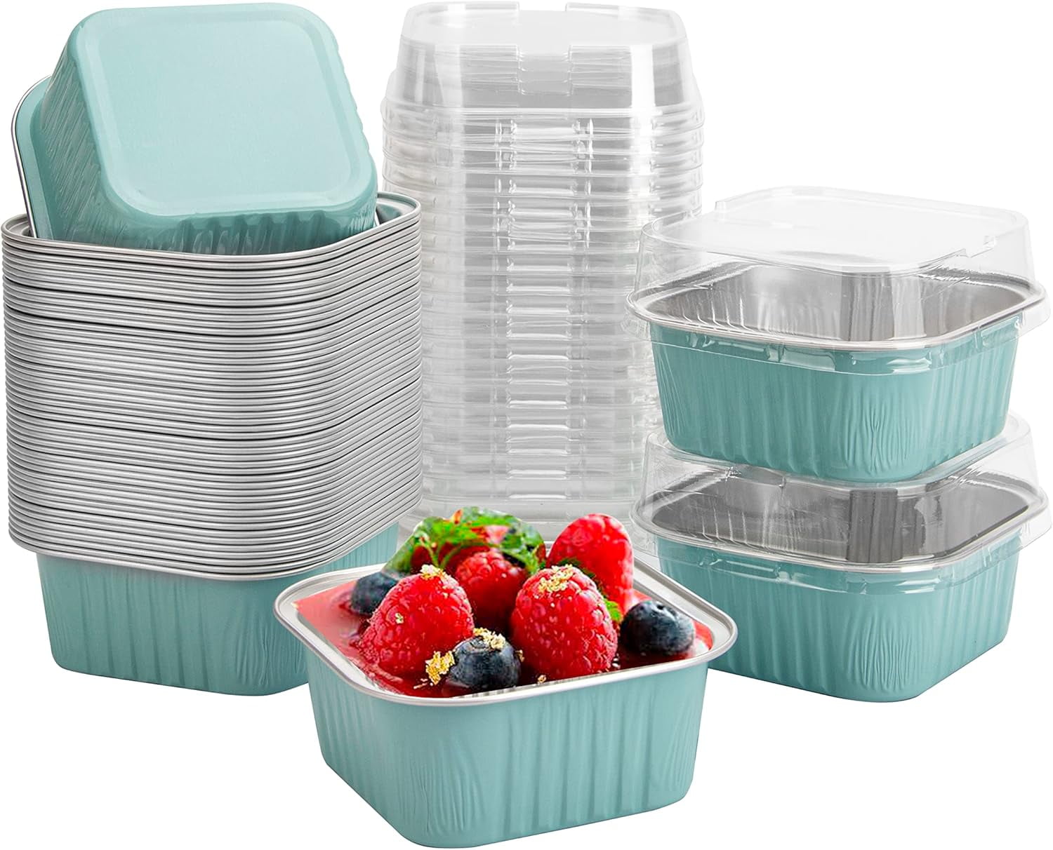 BlinkLLX 50 Pcs Mini Square Baking Cups with Lids,5oz Aluminum Foil ...