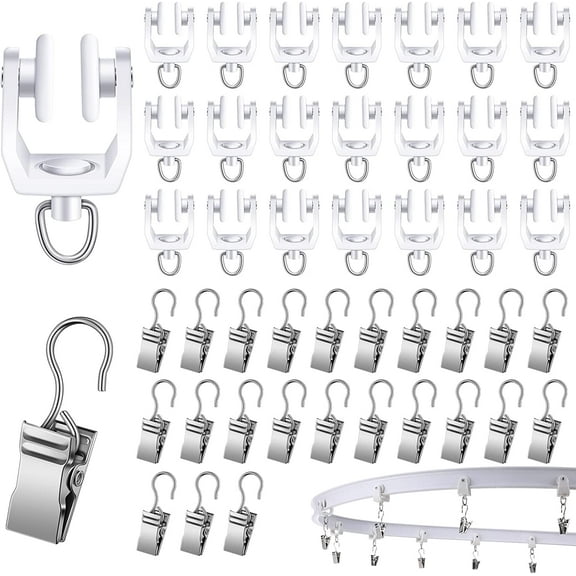 50pcs White Plastic Shower Curtain Hooks C Shape Rings Curtain Clip ...