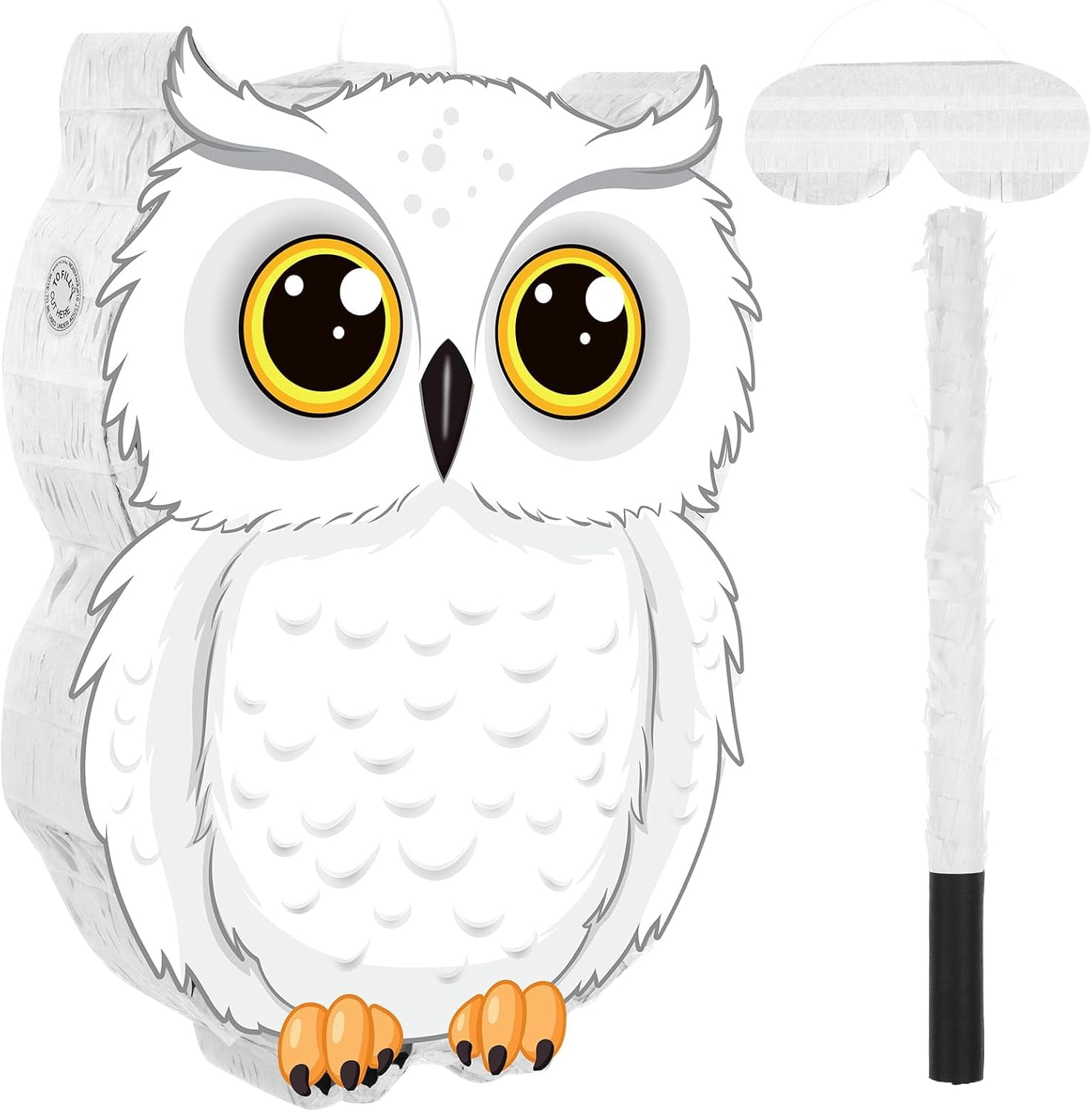 BlinkLLX Owl Piñata with Stick Blindfold Confetti 3D White Snowy Owl ...