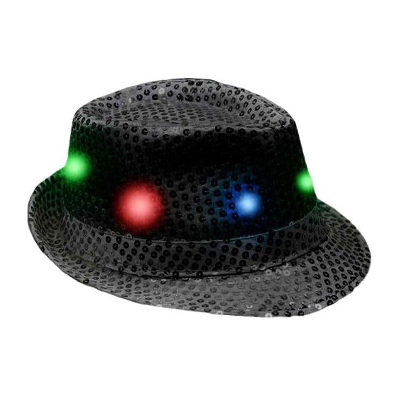 Blinkee 3995160-MLT Light Up Flashing Black Sequins Fedora Hat with ...