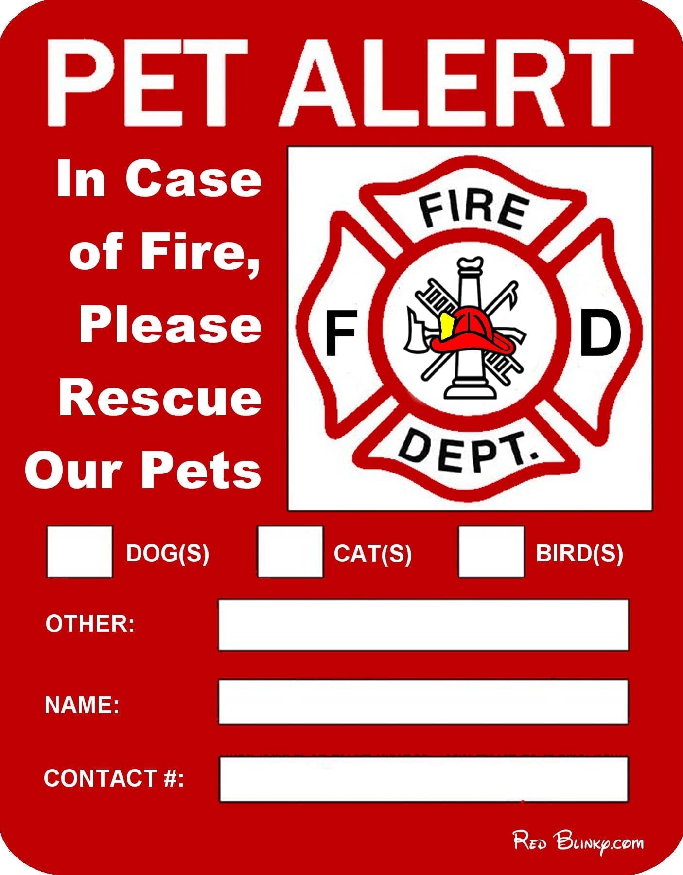 Blinking Red LED Pet Alert In Case of Fire, Please Rescue Our Pets Sign ...