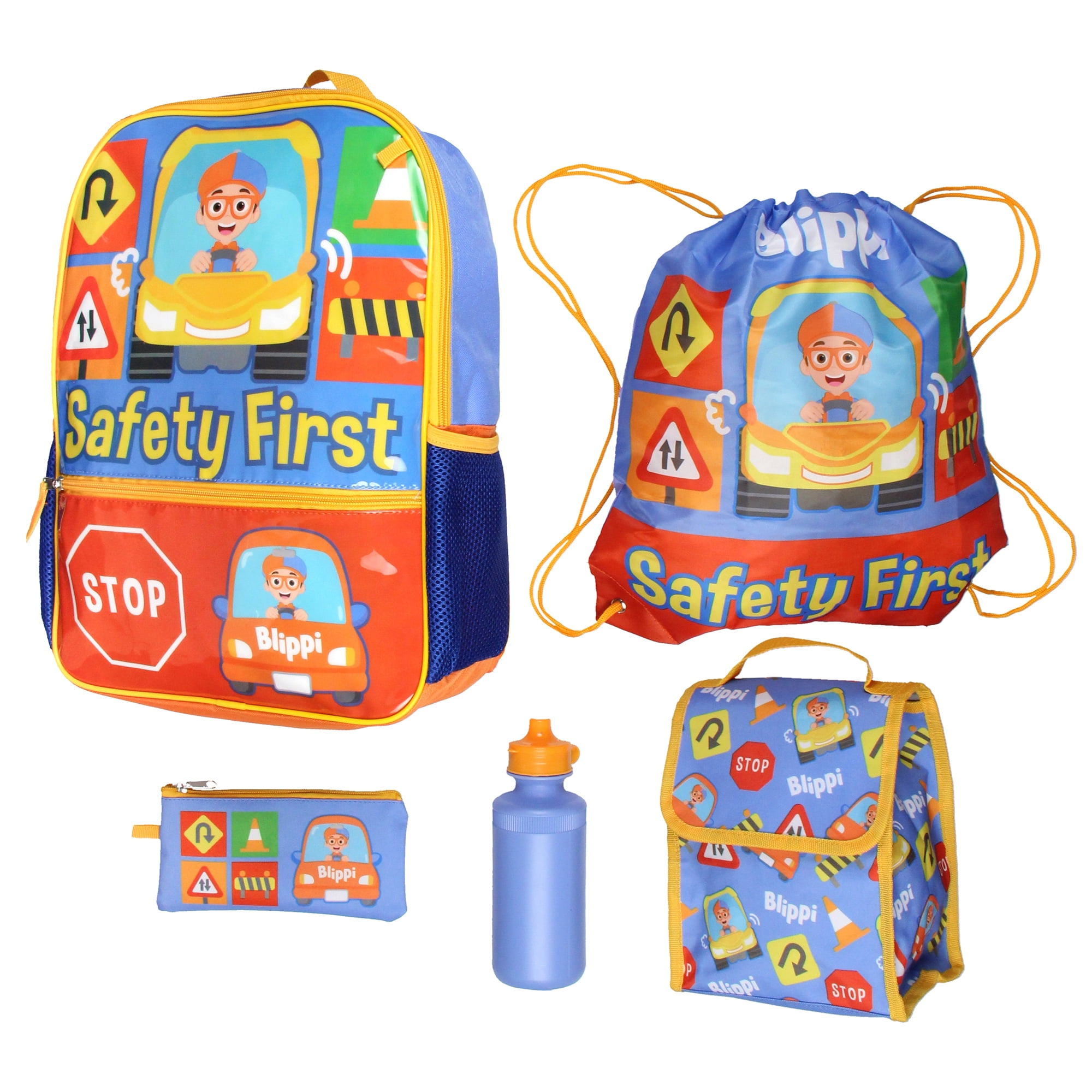 Blippi Safety First Kids School Travel Backpack 5 Pc Set With Lunch Box ...