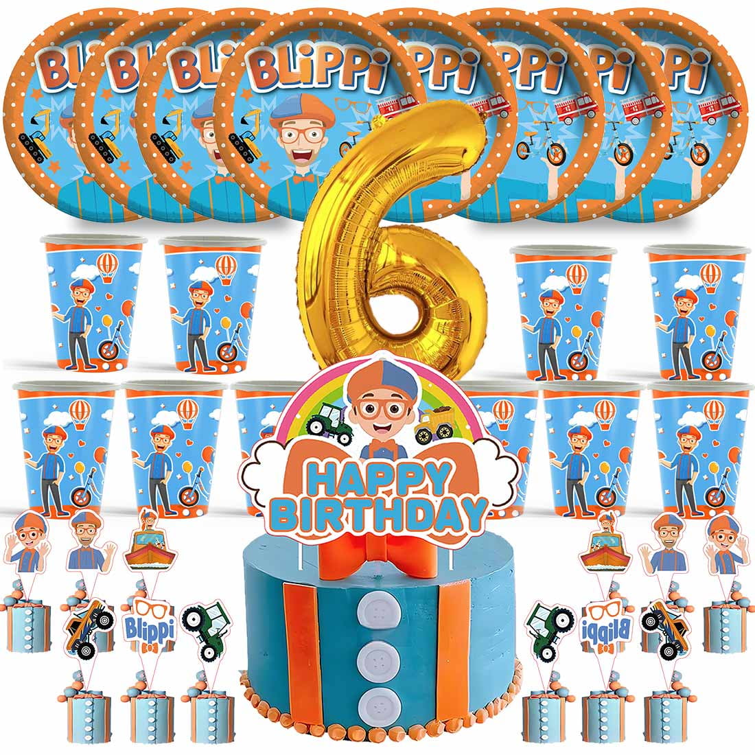Blippi Birthday 6th Cups Party Supplies Plates Fans Decorations Cake ...