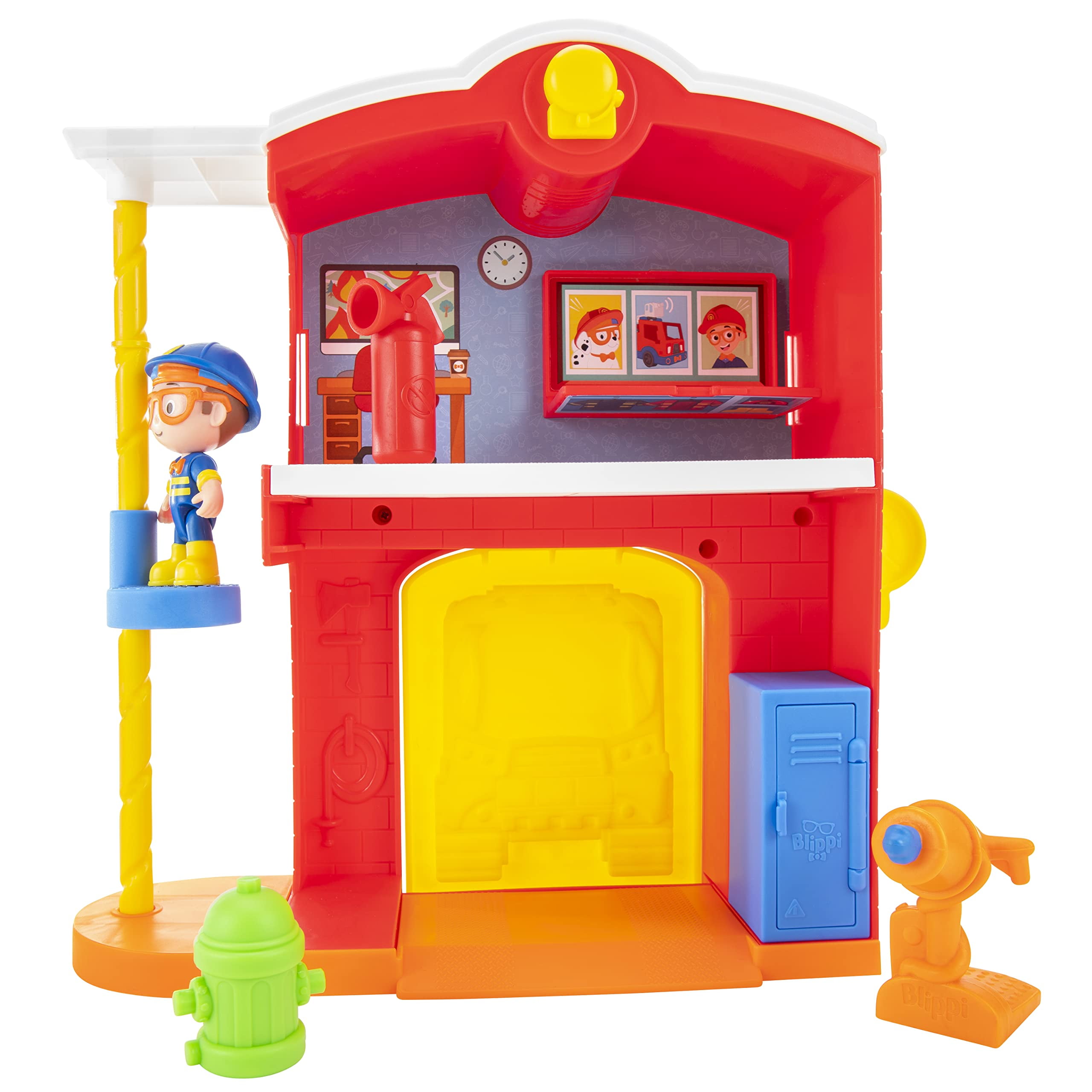 Blippi Firehouse Playset, Includes 3-Inch Firefighter Figure, Two Floor Firehouse with Pole ...